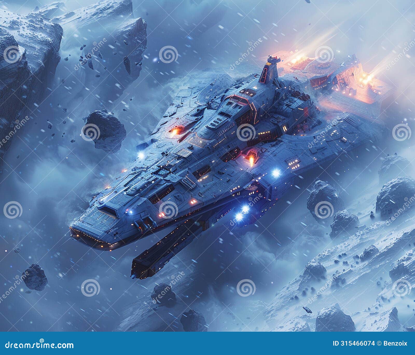 Star Explorer Navigating through an Asteroid Field Stock Photo - Image ...