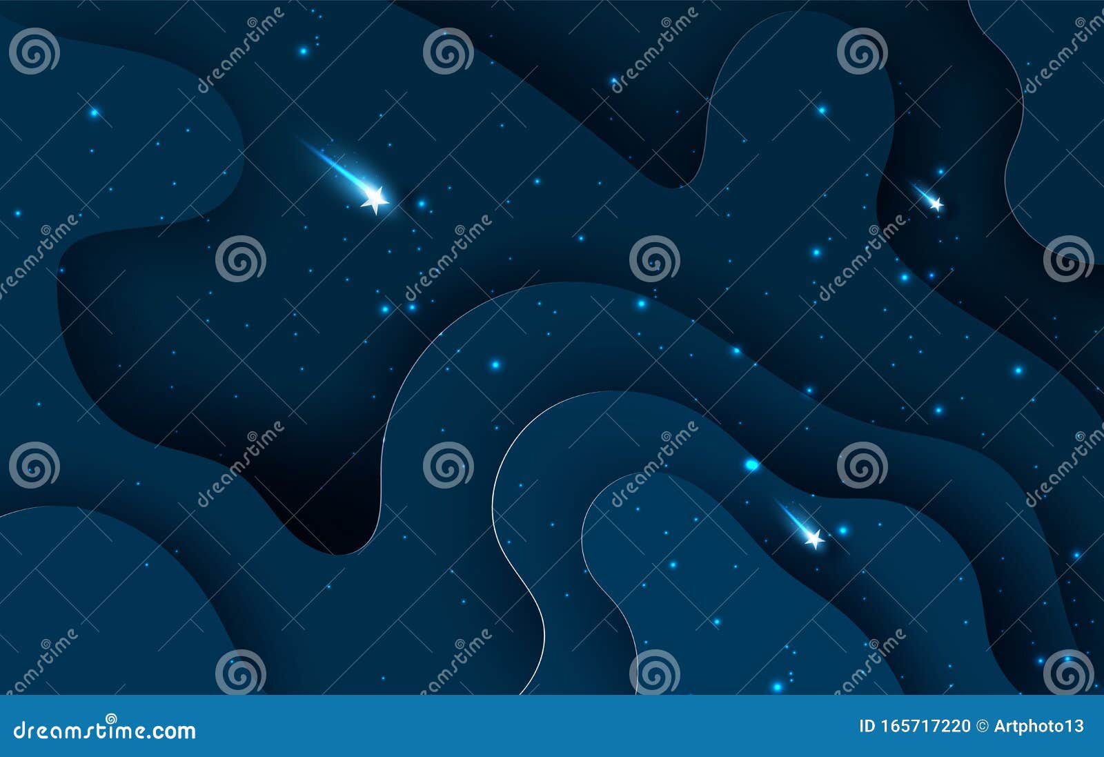 Star Fall Light on Blue Abstract Curve Layer.Galaxy Surface Space ...