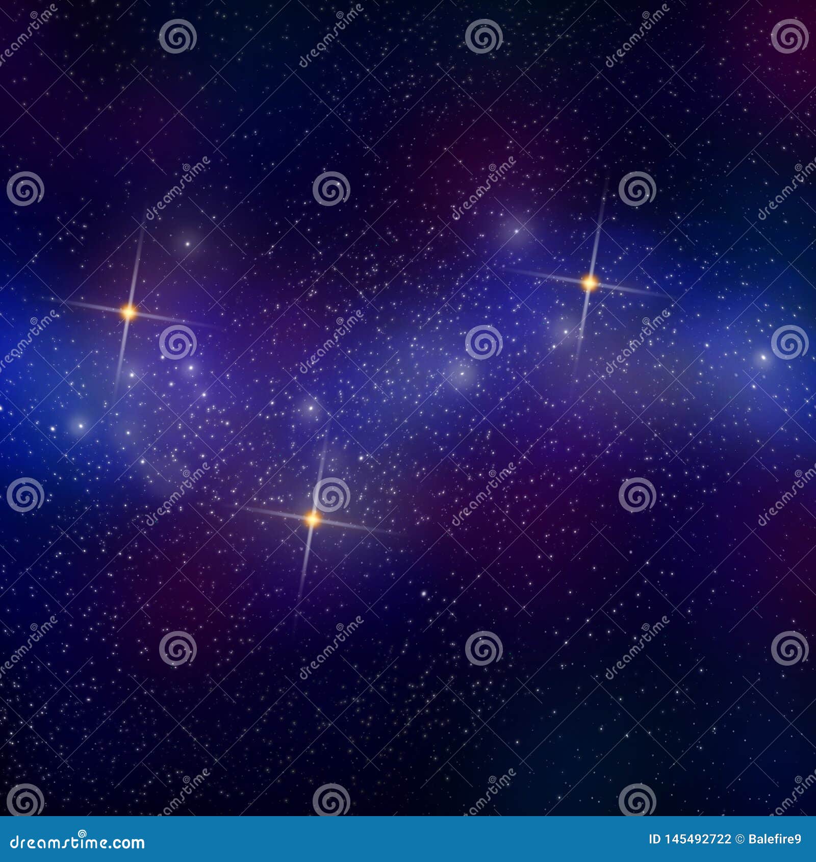 Star Field in a Nebula of Interstellar Gases and Three Starbursts Stock ...