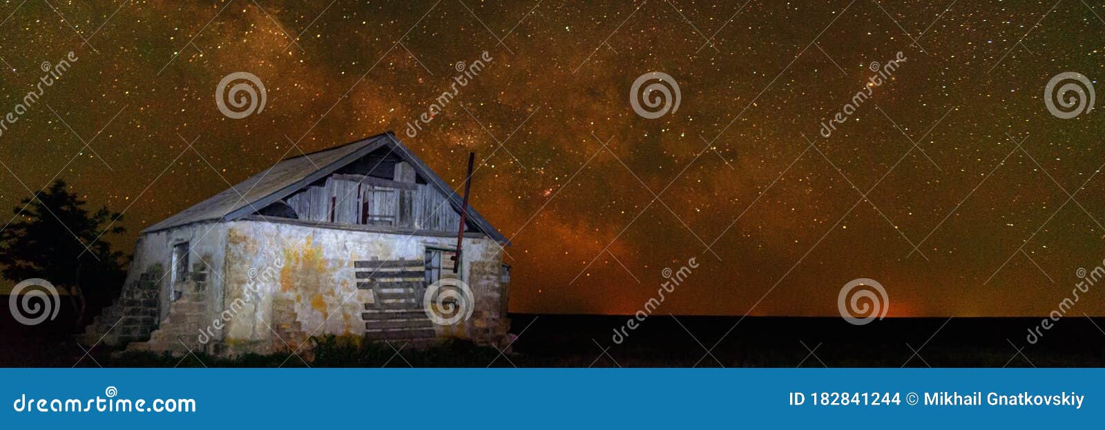 A Star Filled Night Sky with Farm House in the Foreground Stock Photo ...
