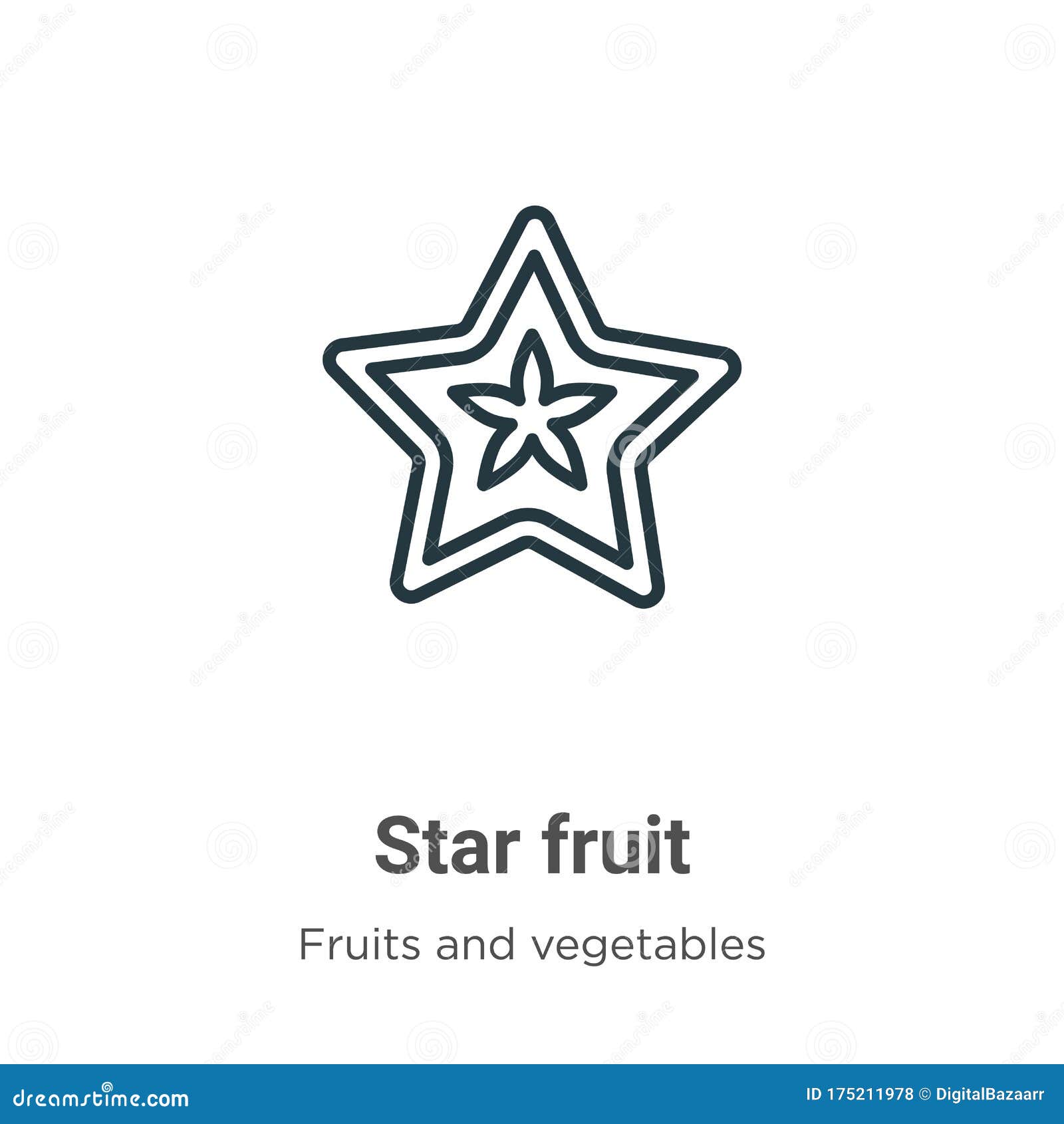 Star Fruit Outline Vector Icon. Thin Line Black Star Fruit Icon, Flat ...