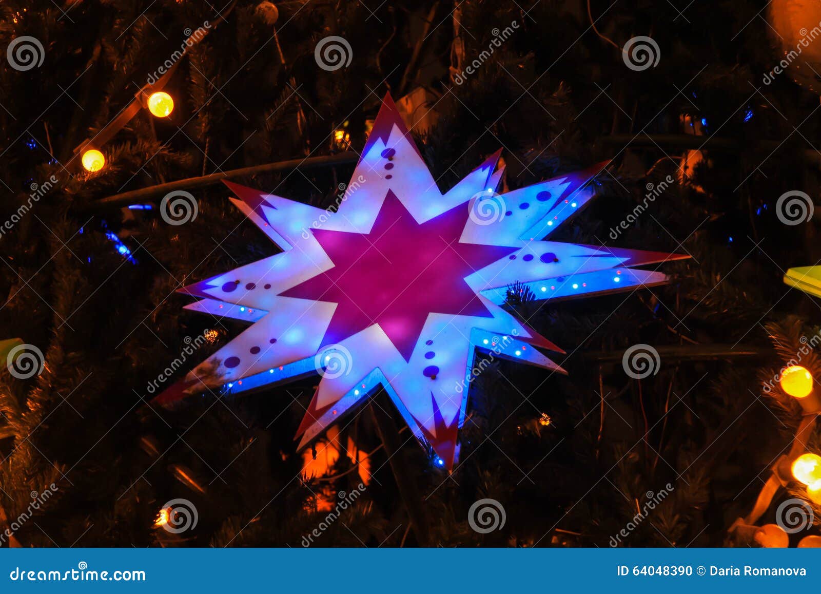 Star Hanging on the Christmas Tree Stock Photo - Image of decoration ...