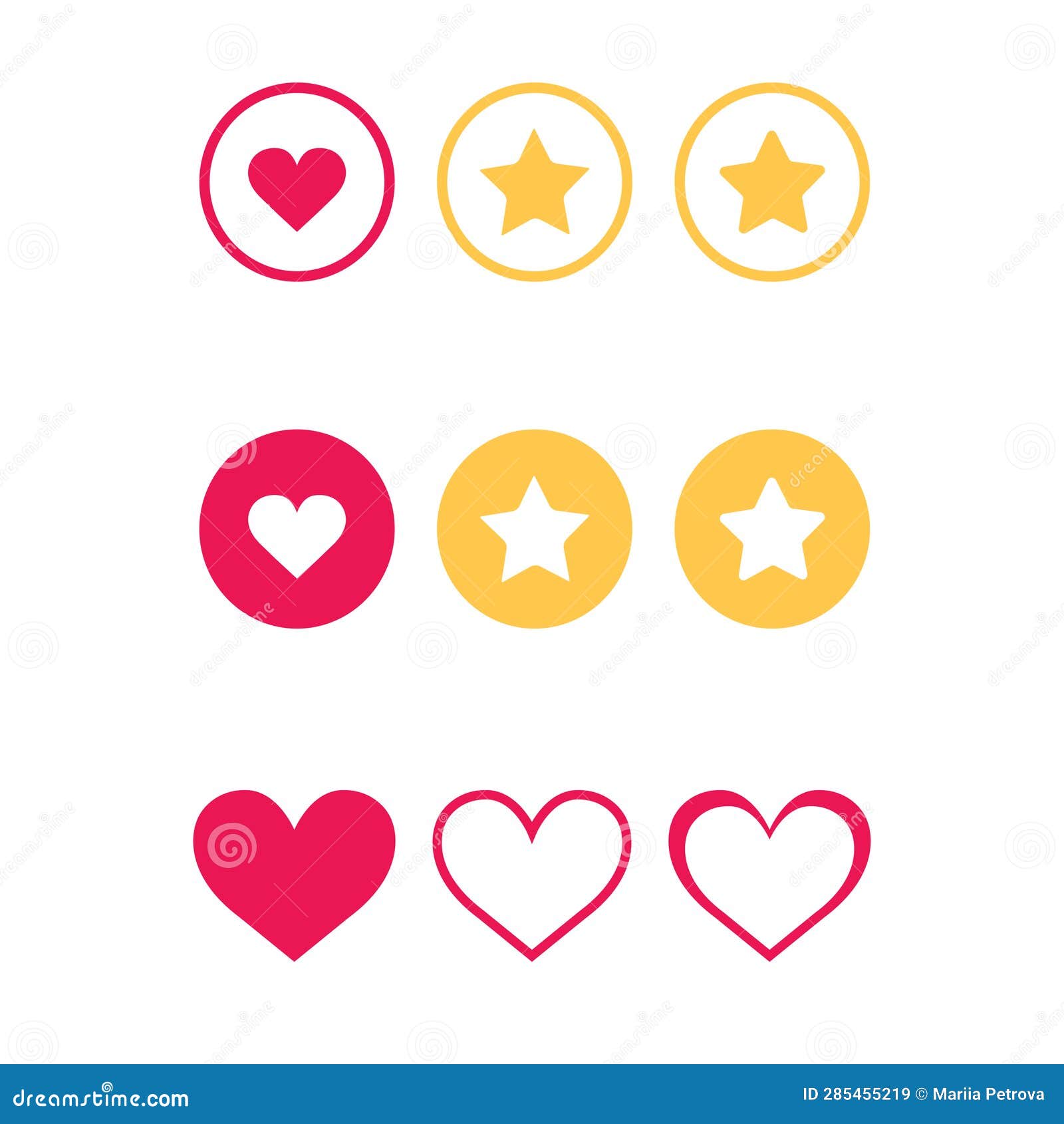 Star and Heart Icon Set. Positive Comments and Like Buttons in ...