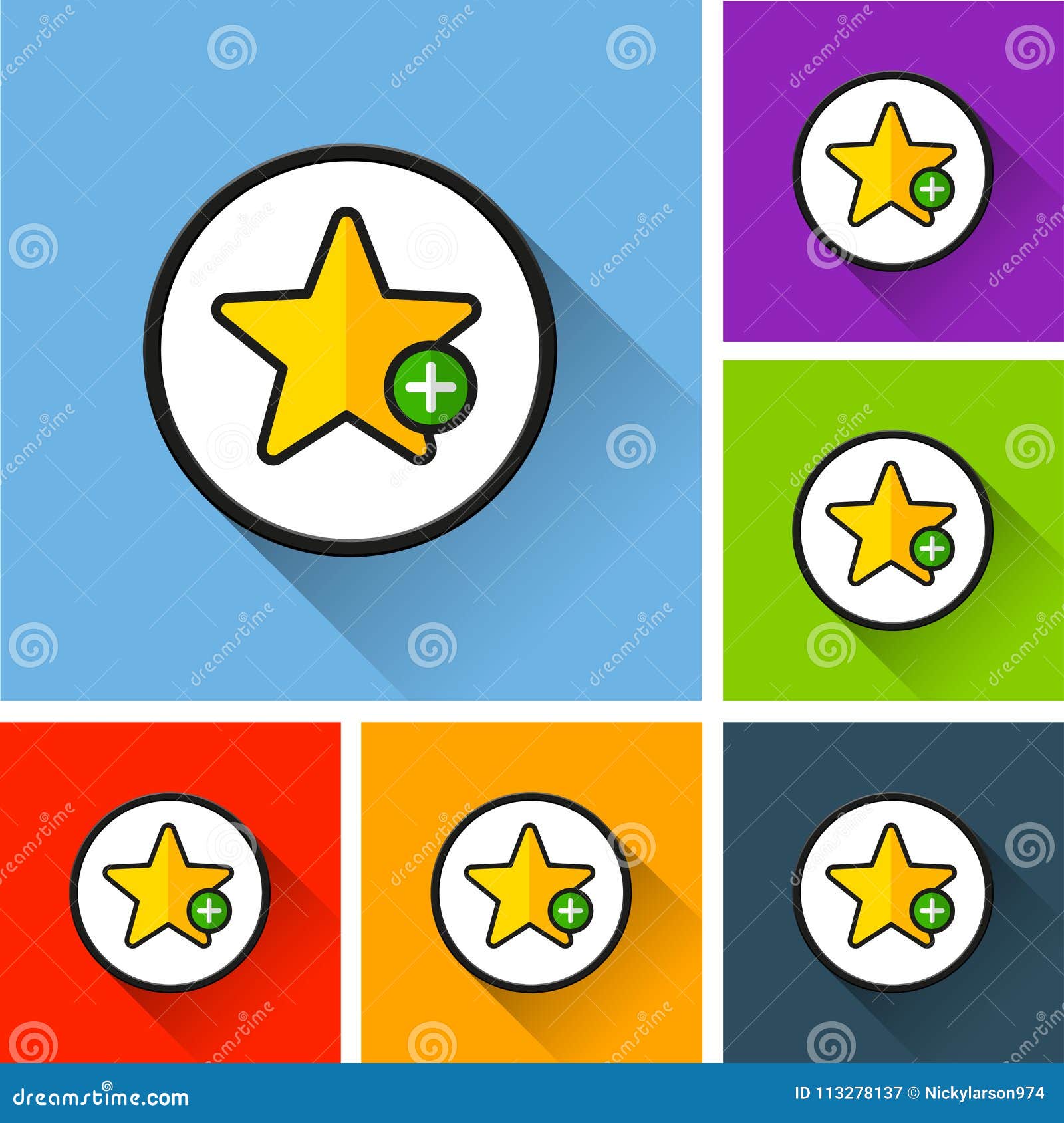 Star Icons with Long Shadow Stock Vector - Illustration of review ...