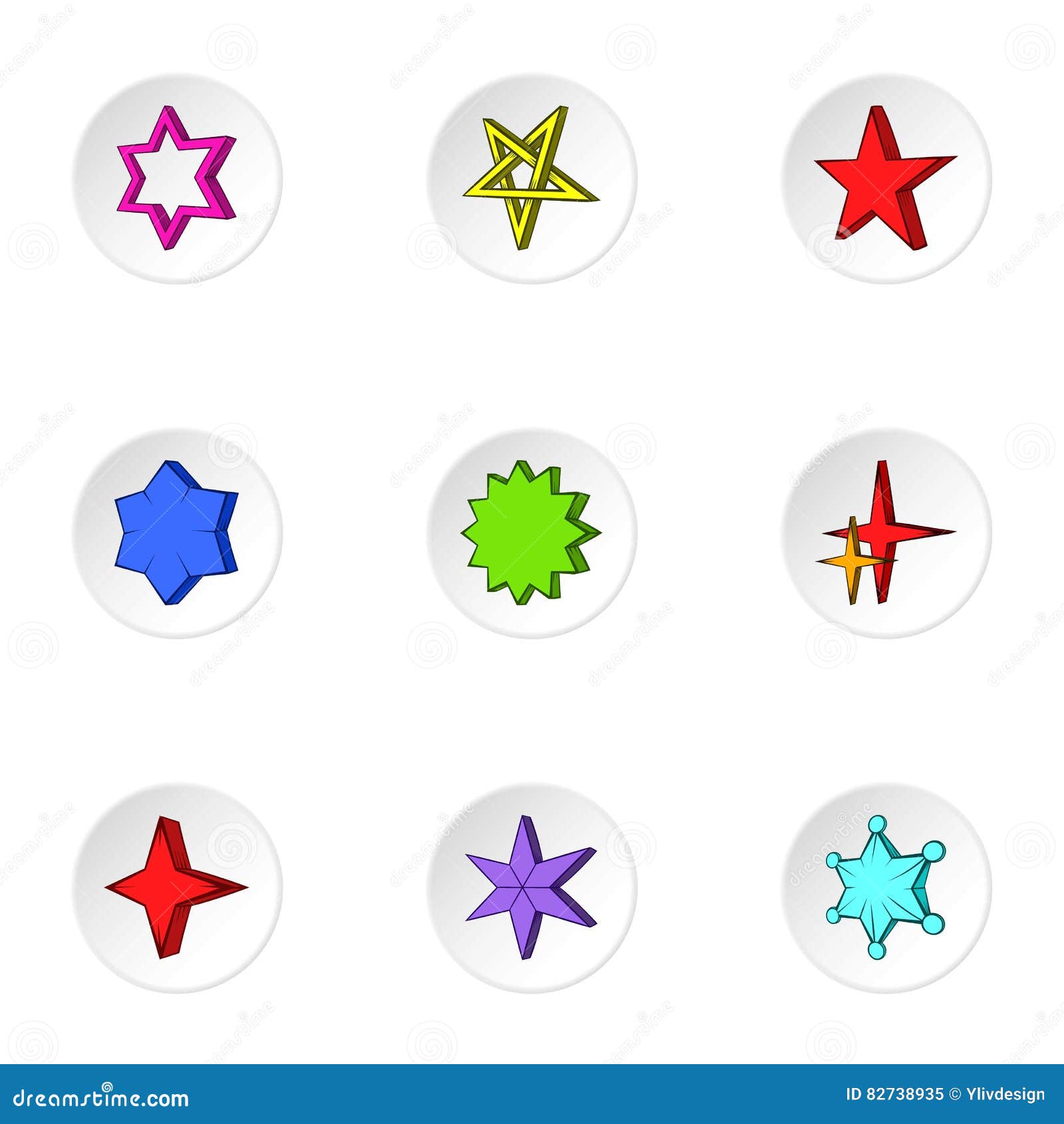 Star Icons Set, Cartoon Style Stock Vector - Illustration of gift, five ...