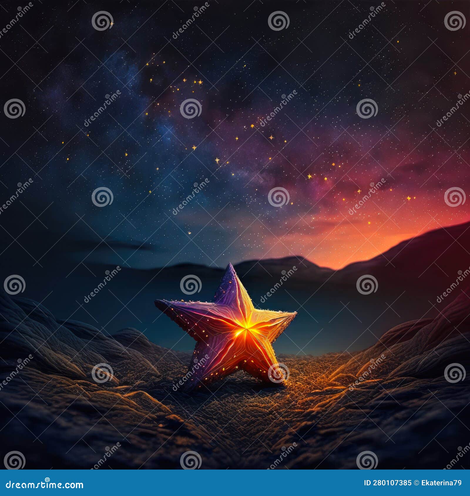 Star Laying on the Ground Under a Starry Sky. Created with Generative ...