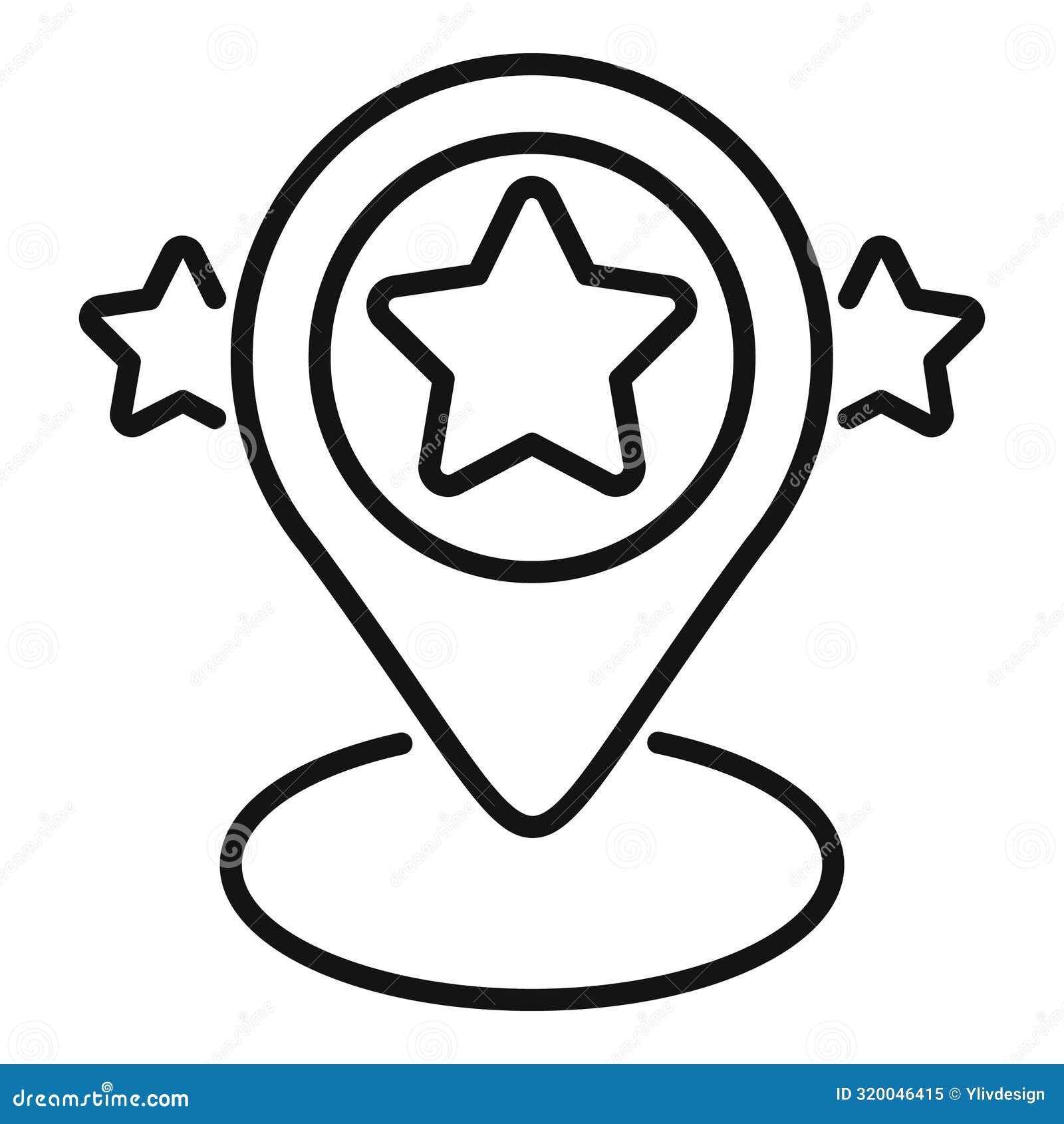 Outline Vector Illustration Of A Location Pin With Stars, Representing ...