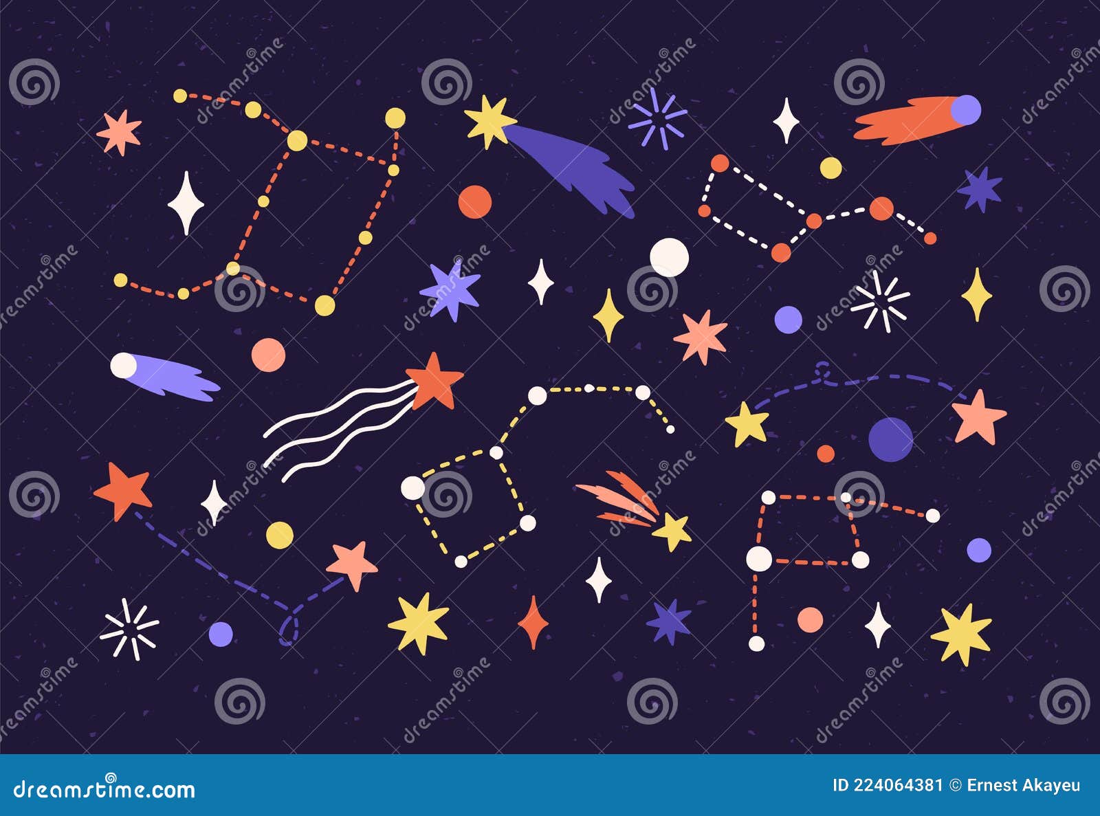 Star Map with Constellations and Comets in Outer Space. Cosmic Starry ...