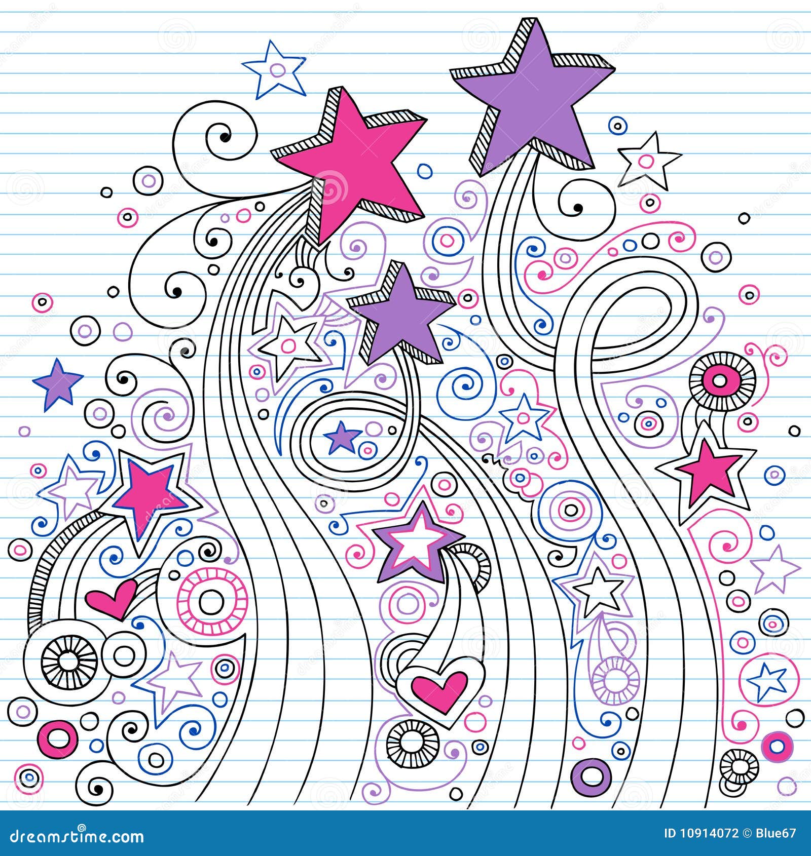 Star Notebook Doodles on Lined Paper Stock Vector - Illustration of ...