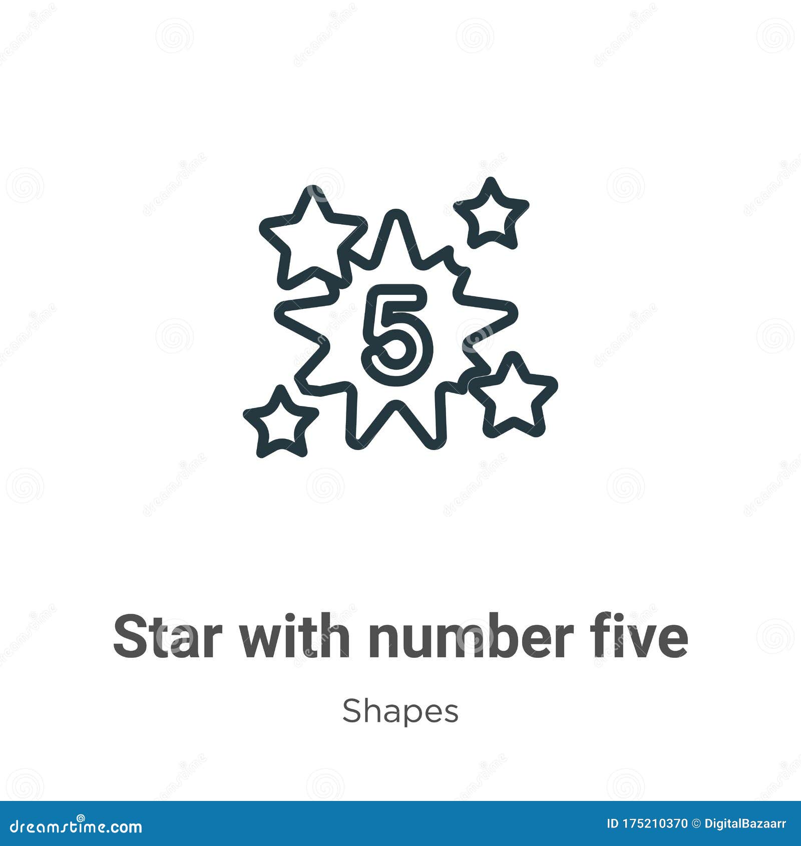 Star with Number Five Outline Vector Icon. Thin Line Black Star with ...