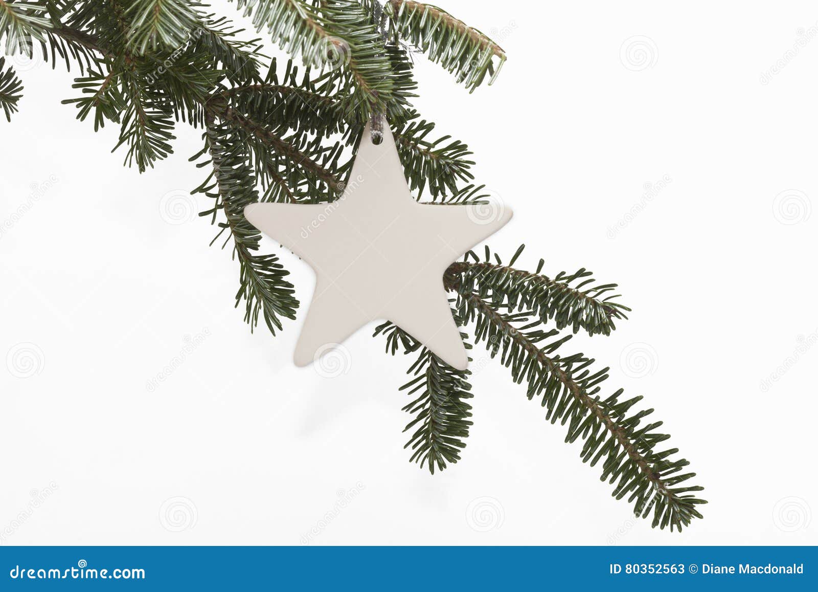 Star Ornament on Christmas Tree Branch Stock Image - Image of close ...