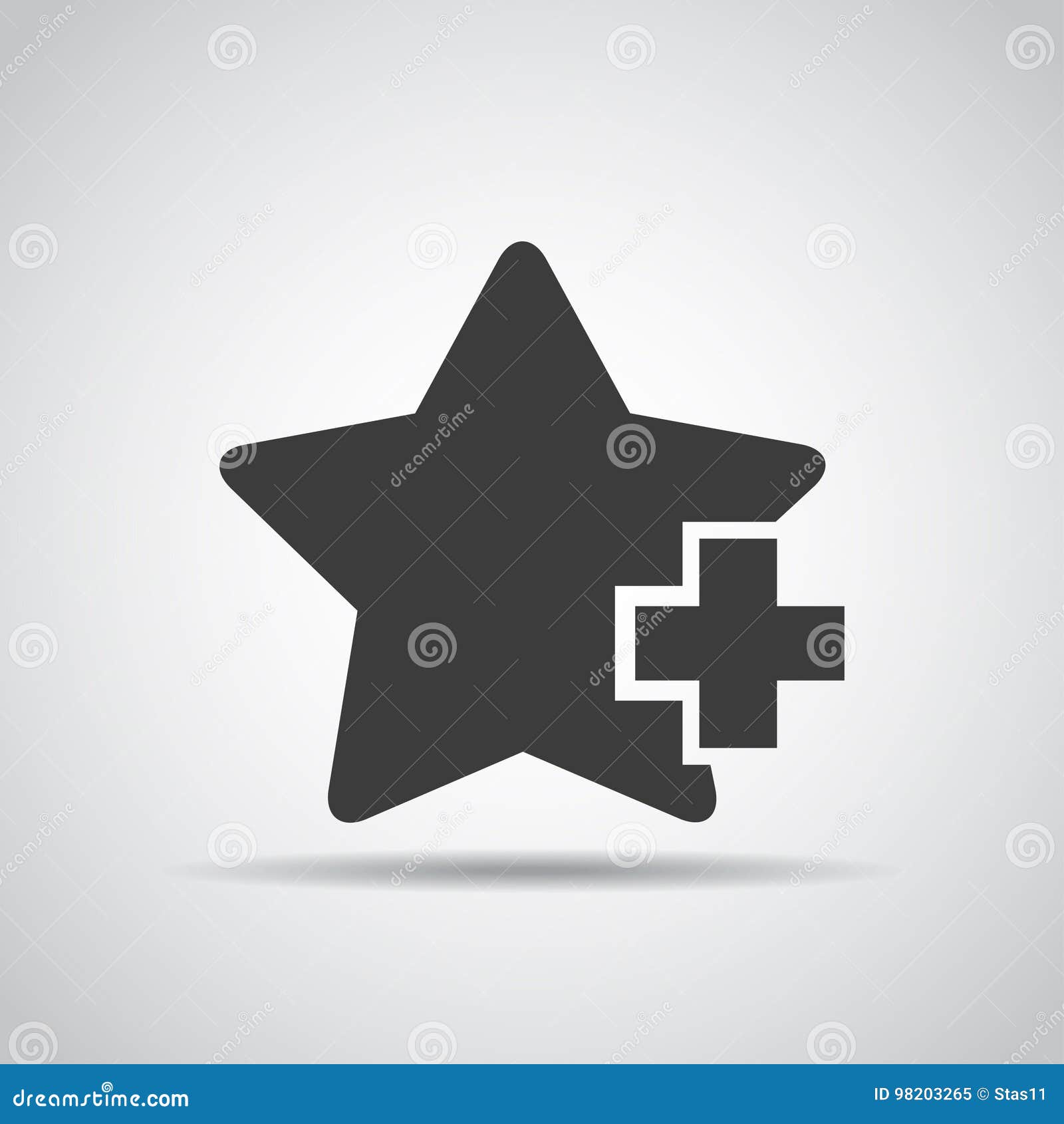 Star with Plus Icon with Shadow on a Gray Background. Vector ...