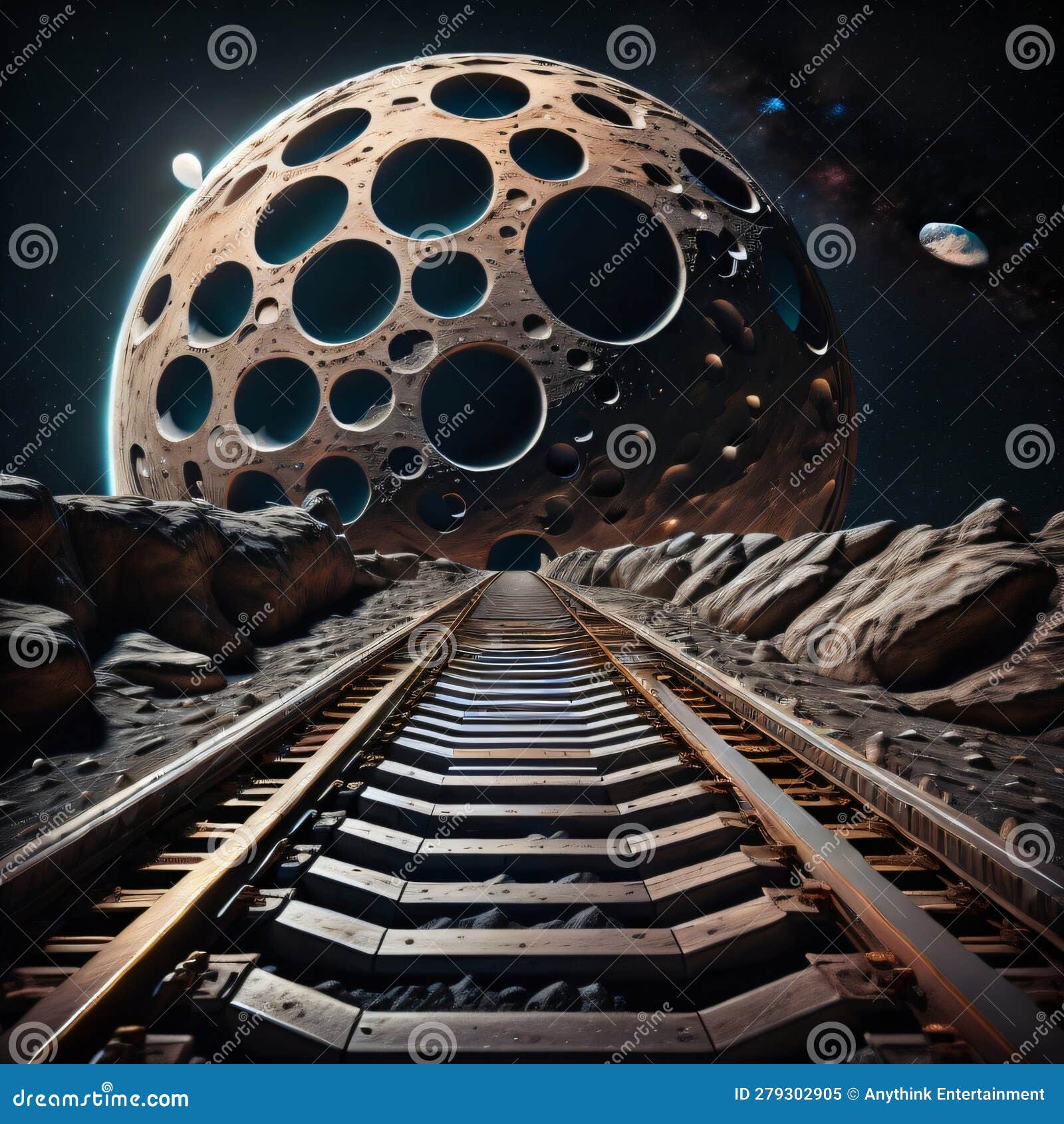 Star Rail To the Moon with Outer Space View Stock Illustration ...