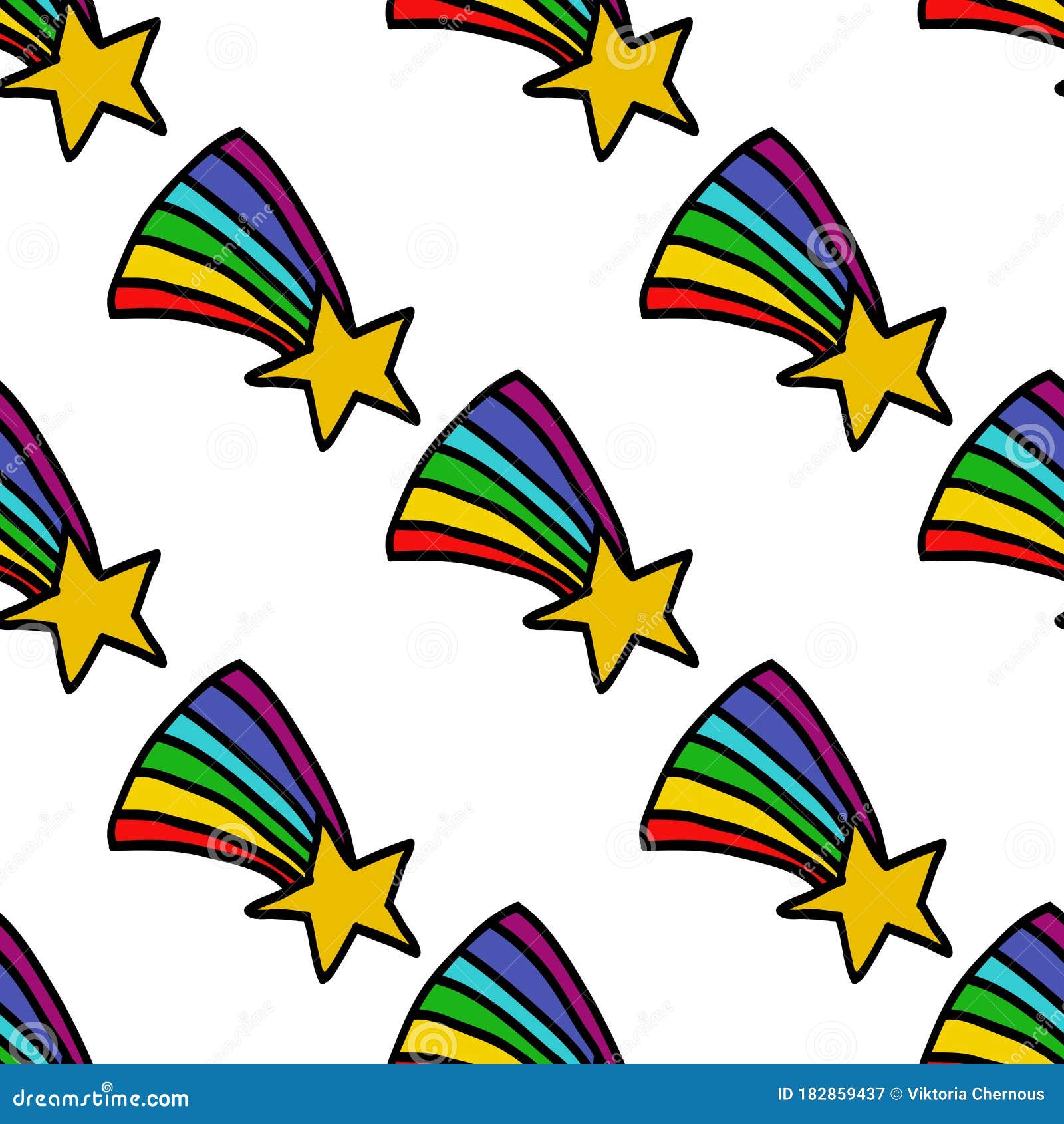 Star with a Rainbow Seamless Doodle Pattern Stock Illustration ...