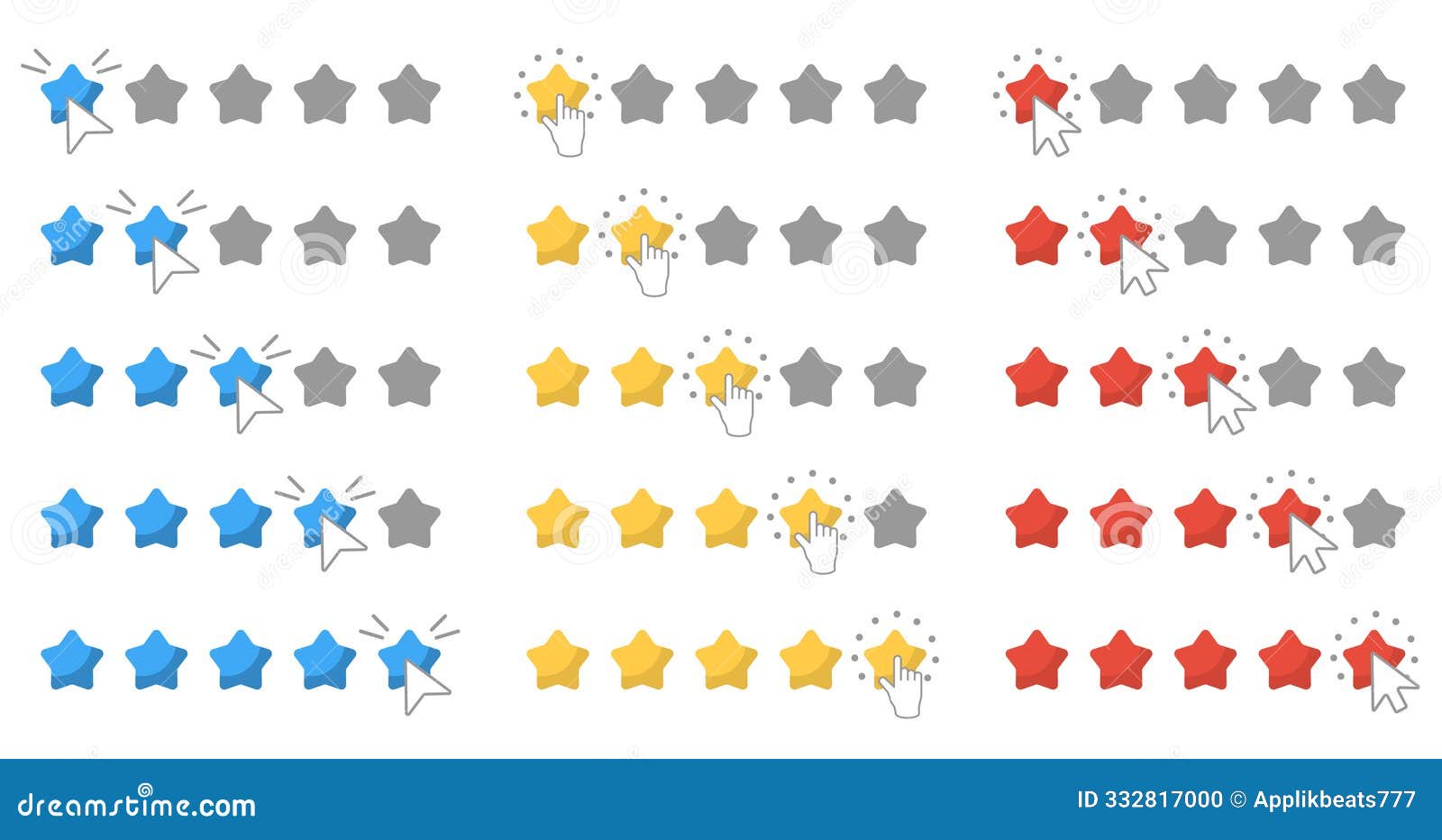 Star Rating with Click Arrow and Hand in a Flat Design Stock Vector ...