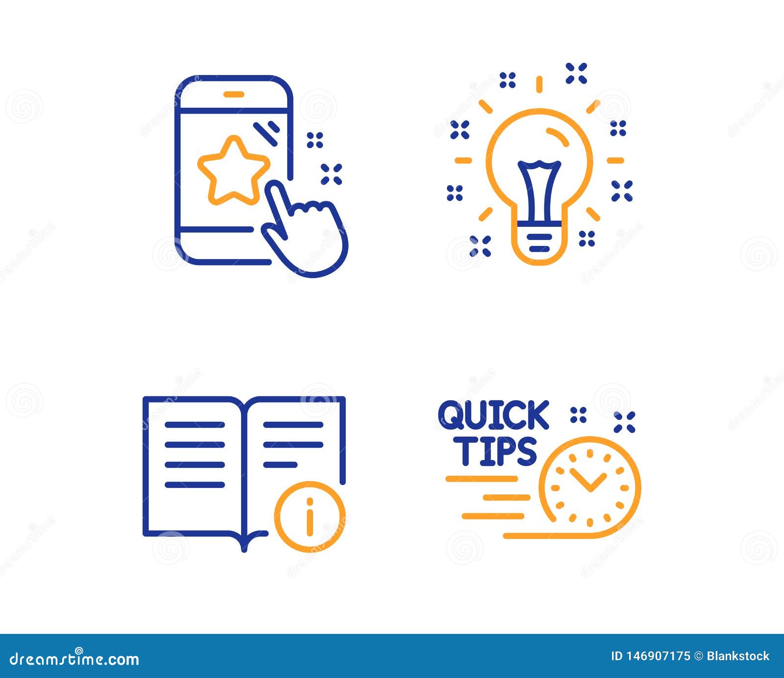 Star Rating, Idea and Technical Info Icons Set. Quick Tips Sign. Phone ...