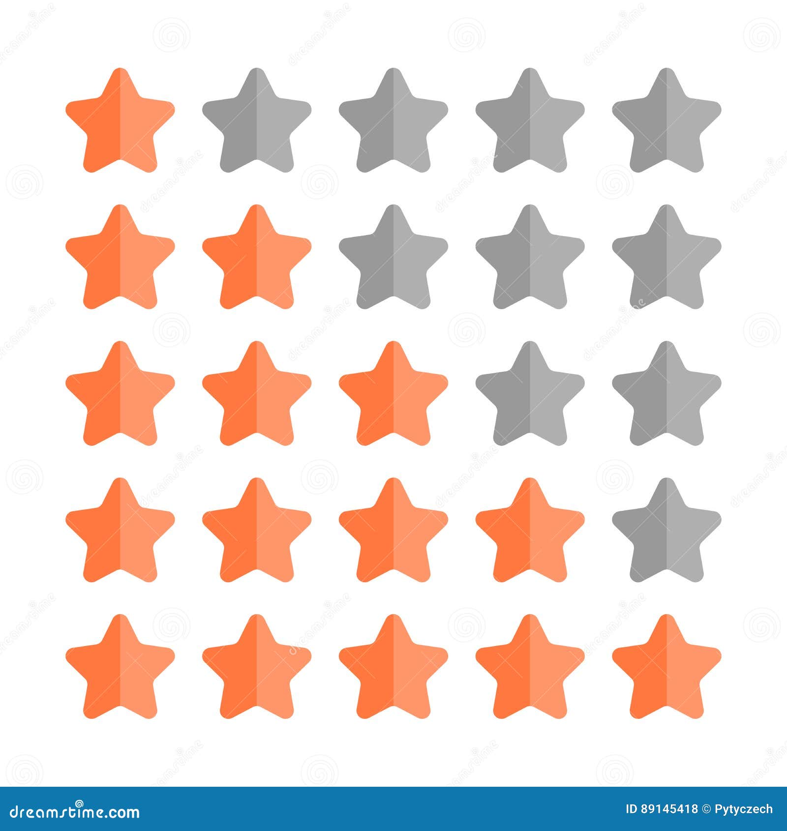 5 Star Rating Set. Simple Rounded Shapes in Grey and Orange Stock ...