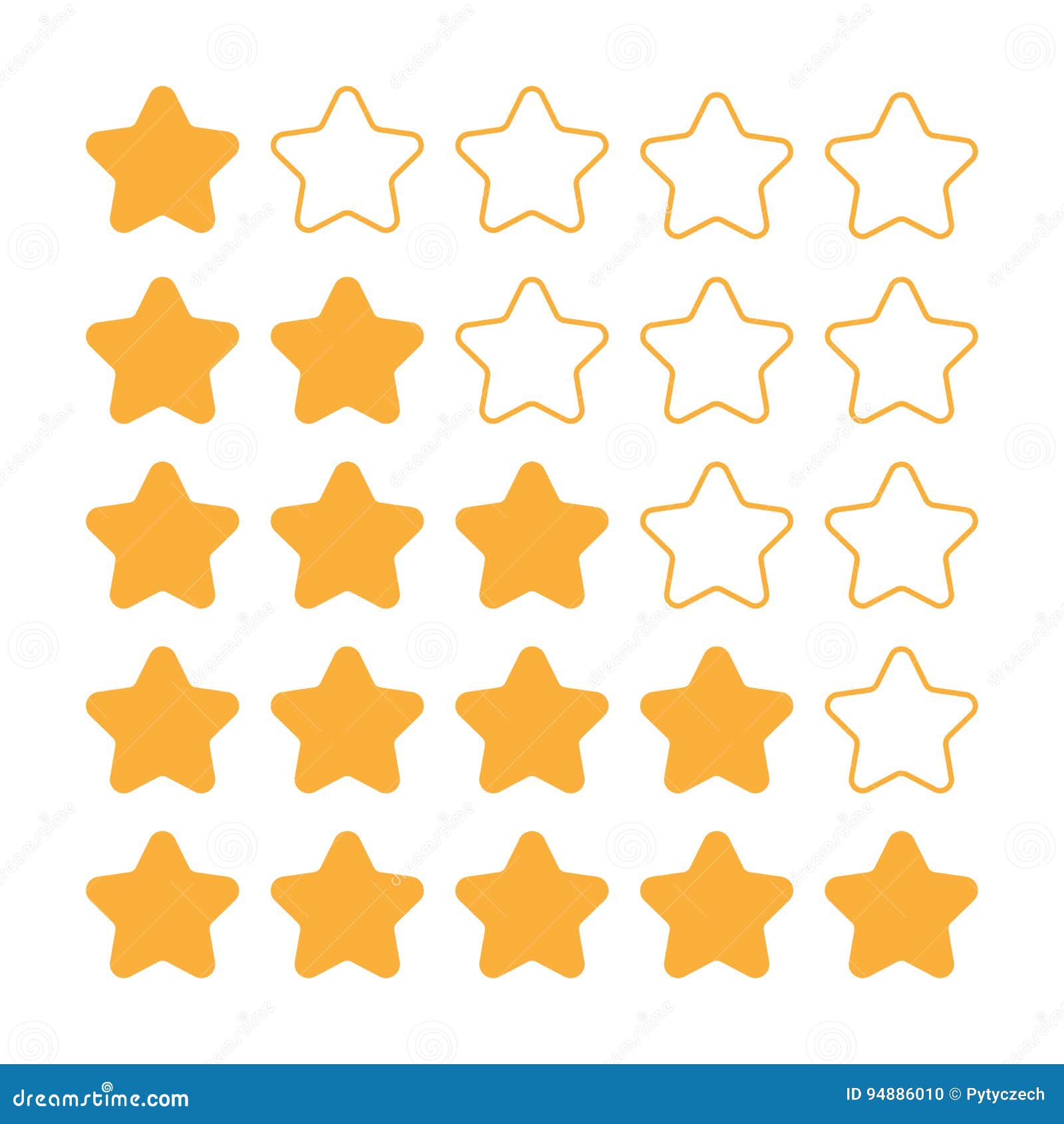 5 Star Rating Set. Simple Rounded Shapes in Grey and Yellow Stock ...