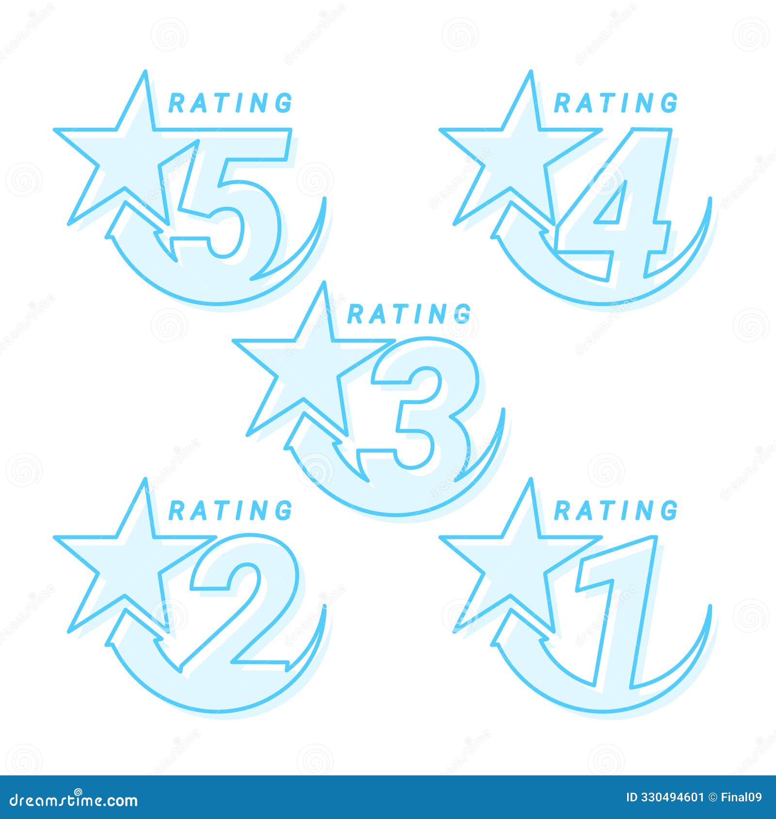 Rating Symbol Set Of Five Pointed Yellow Golden Black Outline Stars ...