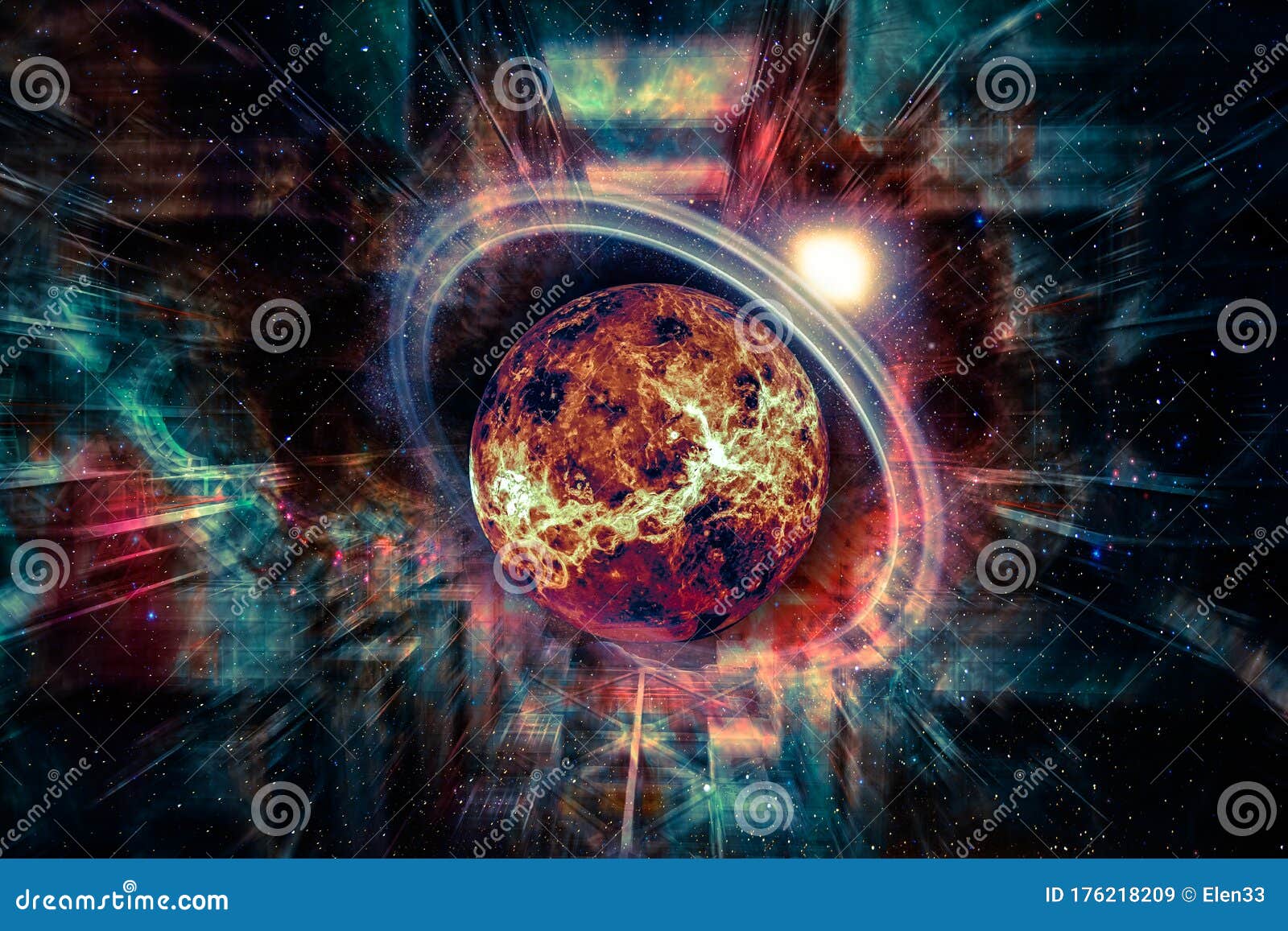 Star with Rings in the Reflections of the Space Launch of Technological ...