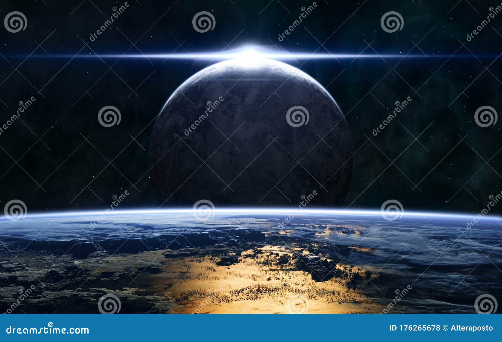 Star Rise. Deep Space Planets Stock Illustration - Illustration of ...
