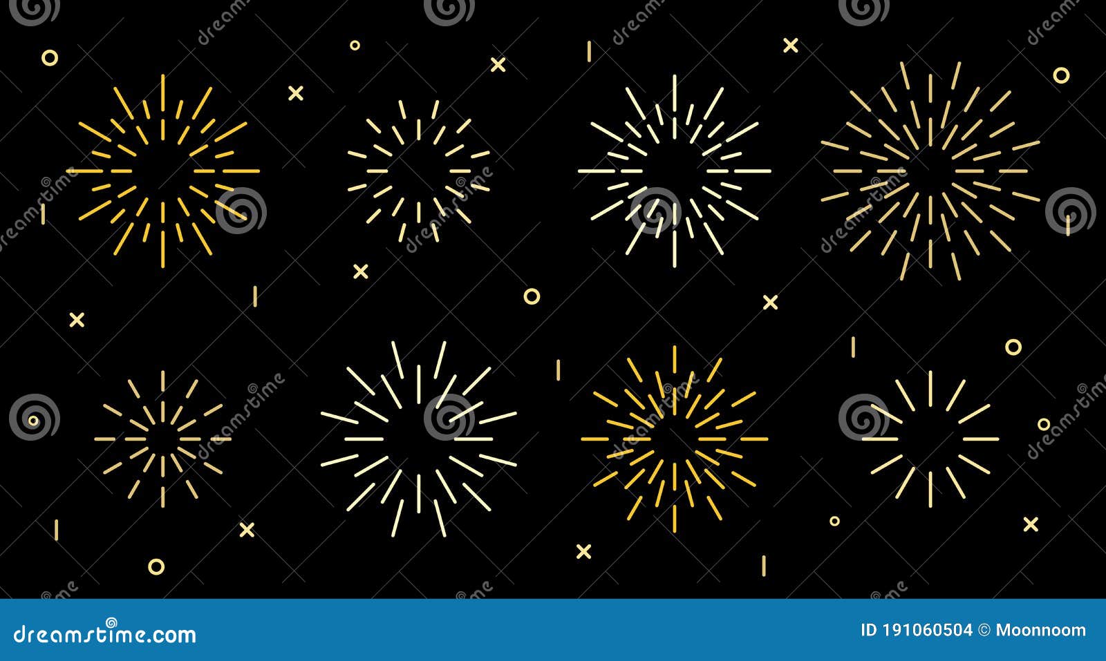 Star Shape Art Deco Fireworks Burst Pattern Set Stock Vector ...