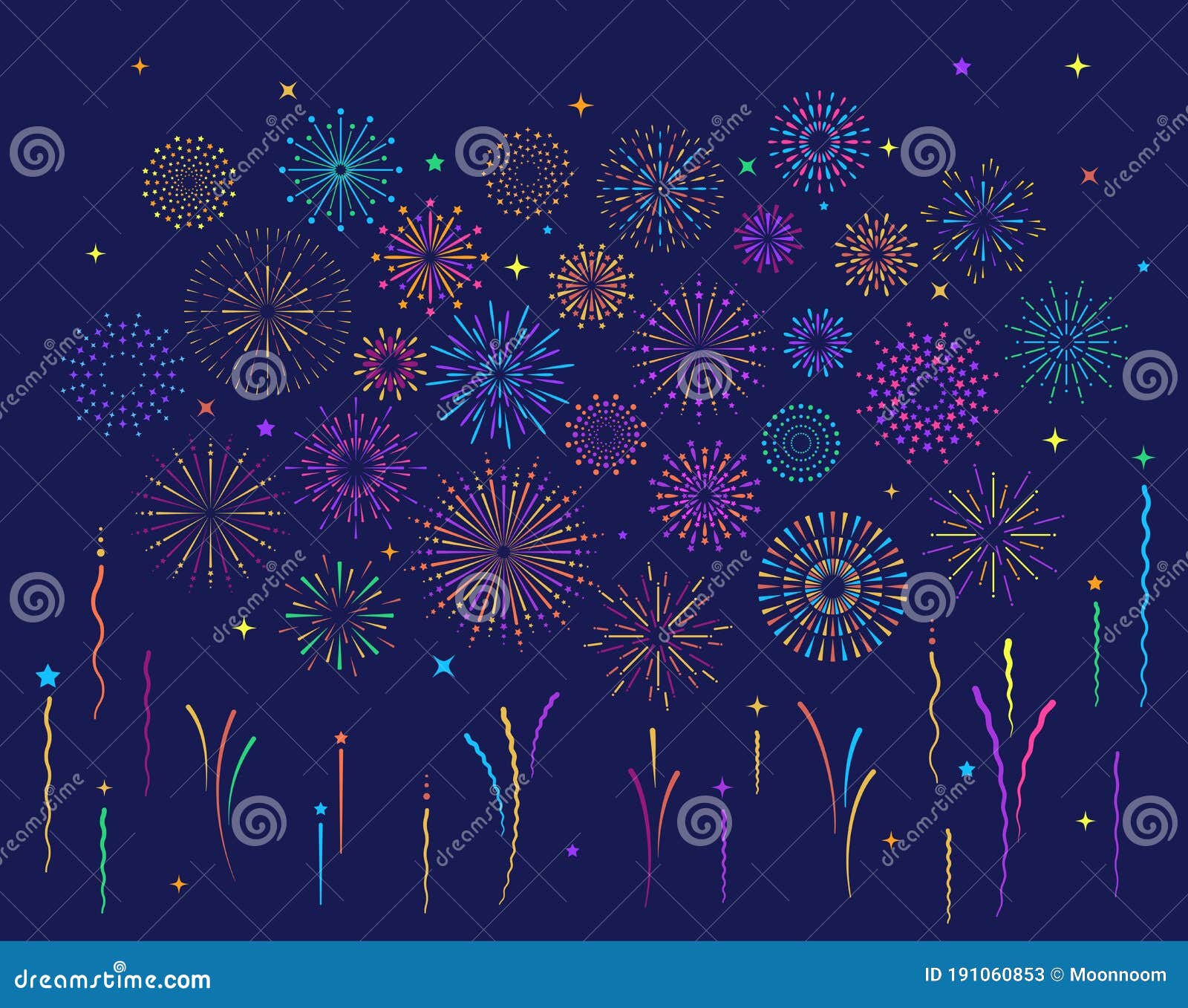 Star Shape Colorful Firework Explosion Pattern Set Stock Vector ...