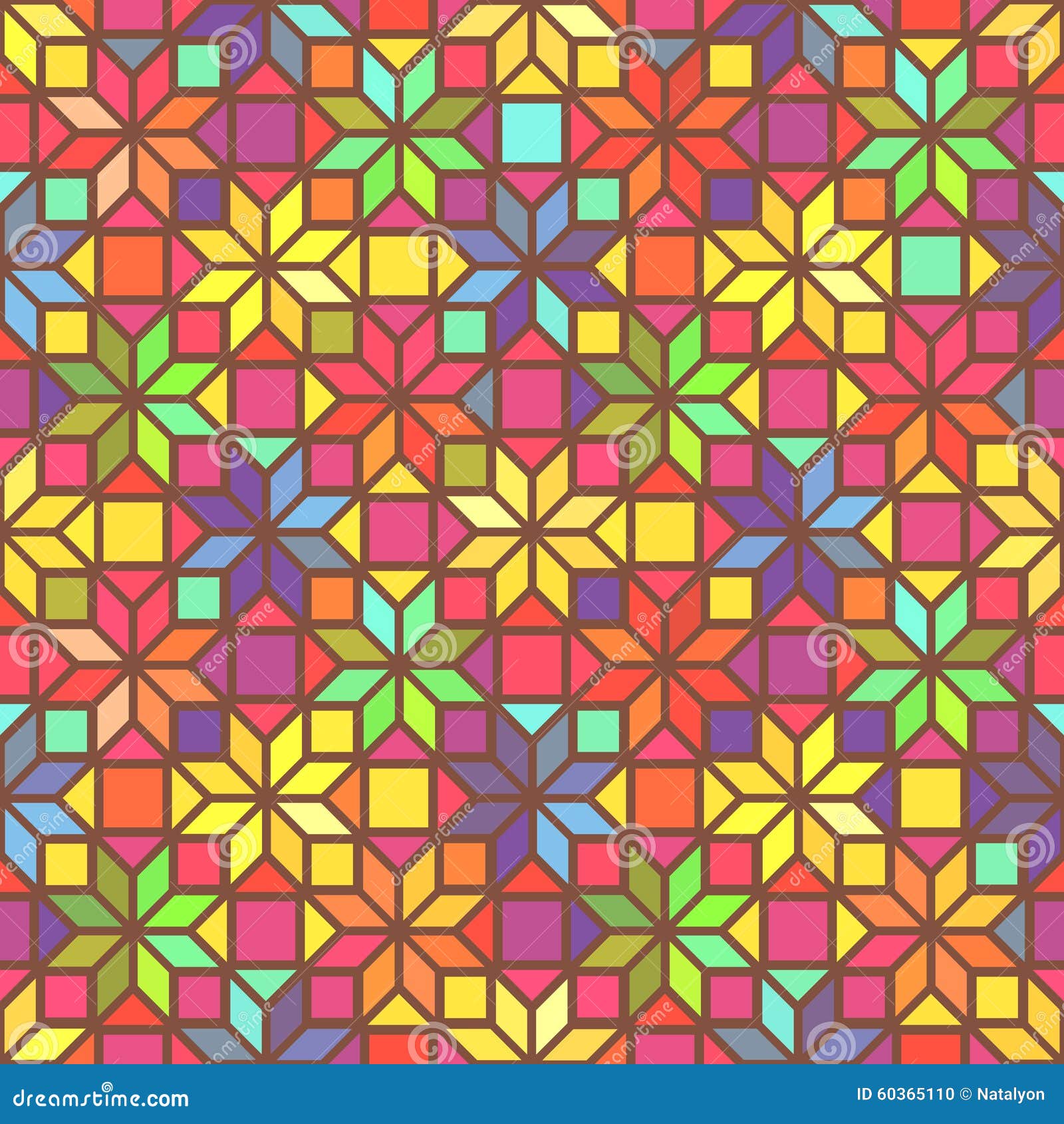 Star Shape Colorful Geometric Stained Glass Seamless Pattern, Vector ...