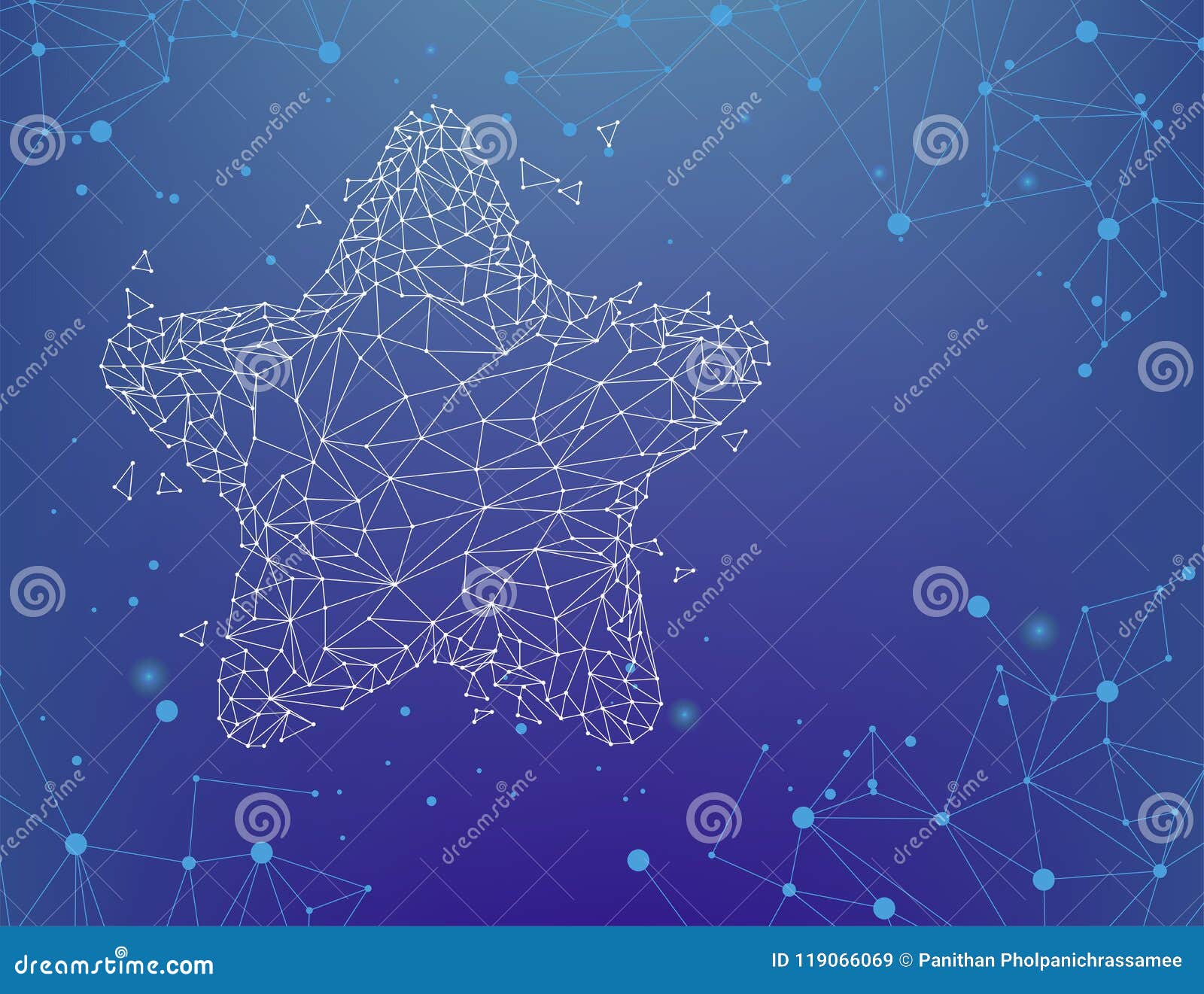 Star Polygon Line Connected Dot with Blue Background Stock Vector ...