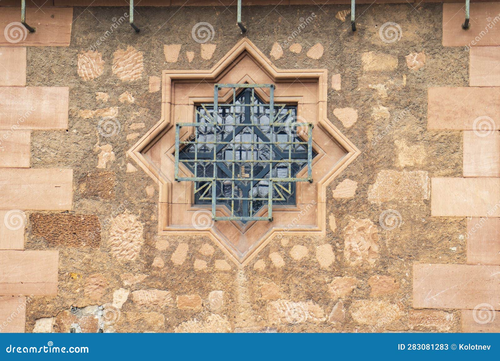 Window With A Figured Lattice On The Wall Of An Old Brick House Stock ...