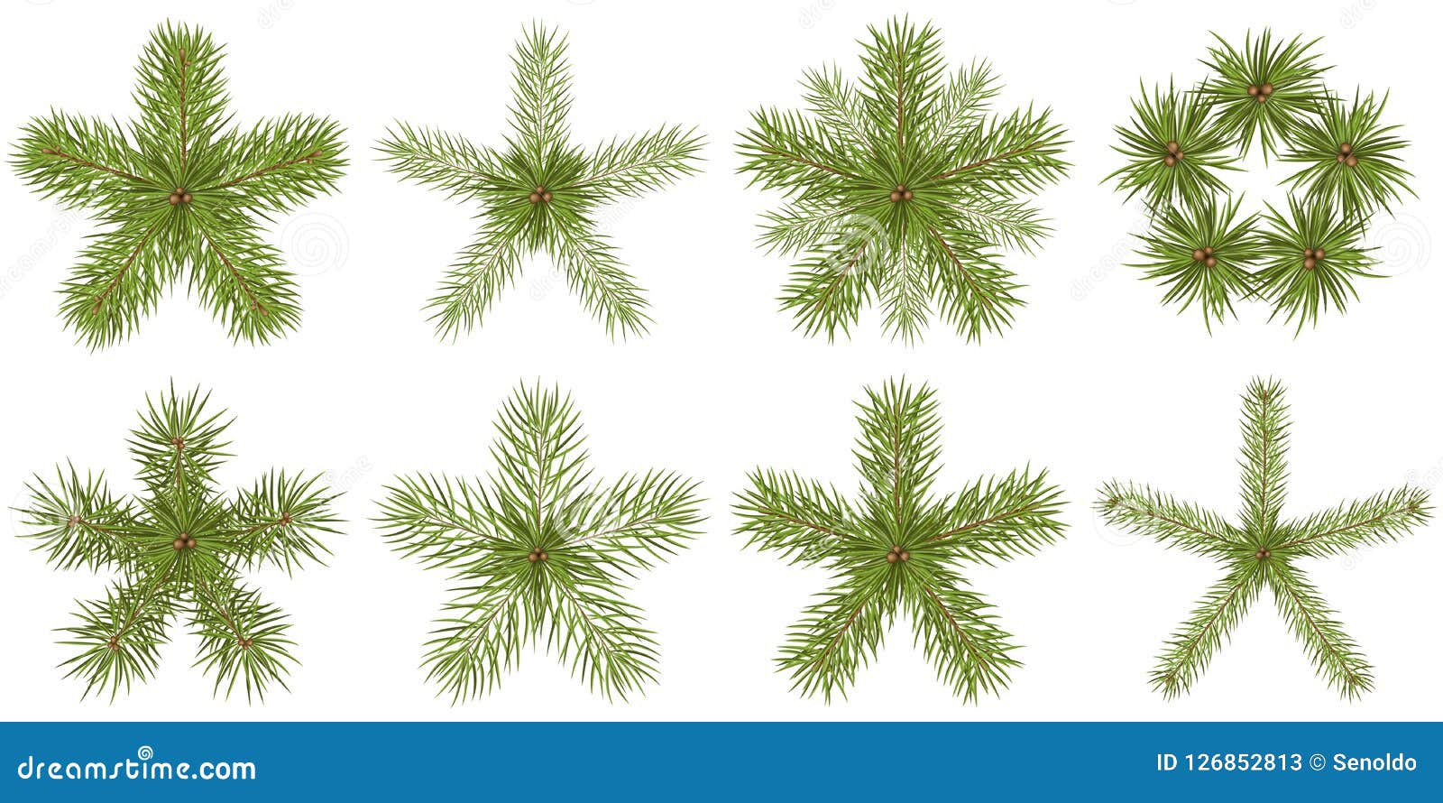 Star Shaped Abstract Vector Fir Tree Branches Collection on White ...