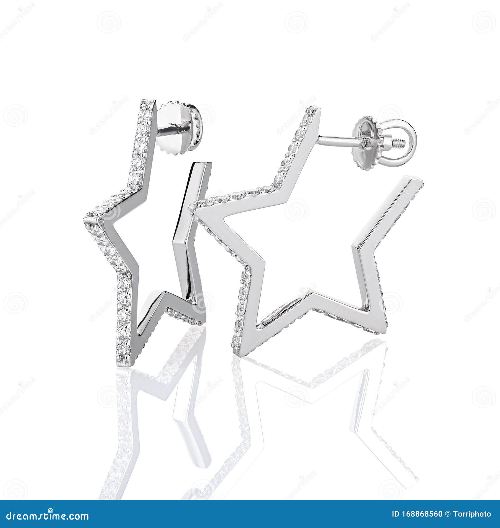 Star Shaped Earrings with Diamonds Isolated on White Stock Photo ...
