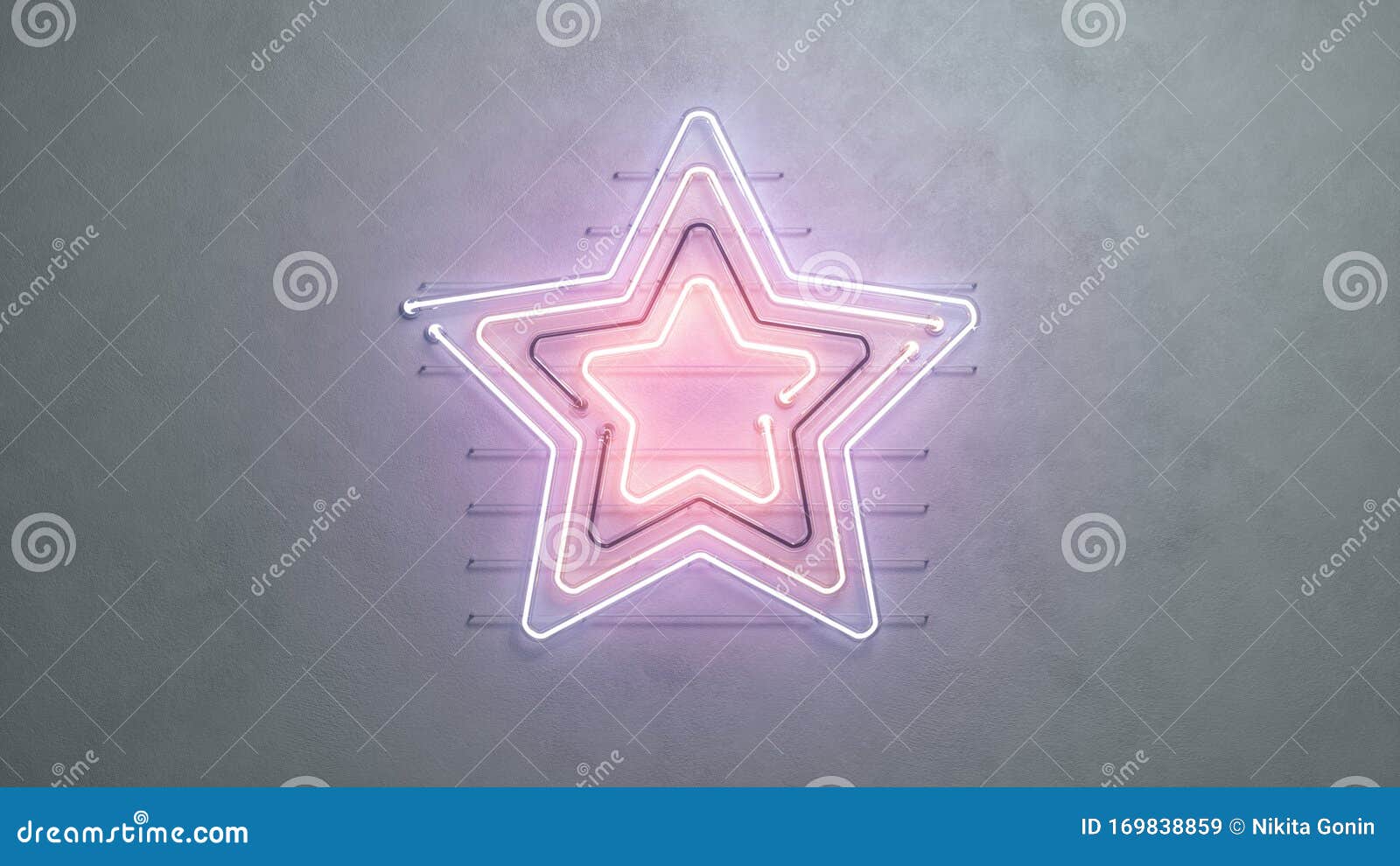 Star Shaped Neon Signage on Concrete Wall 3D Render Stock Illustration ...