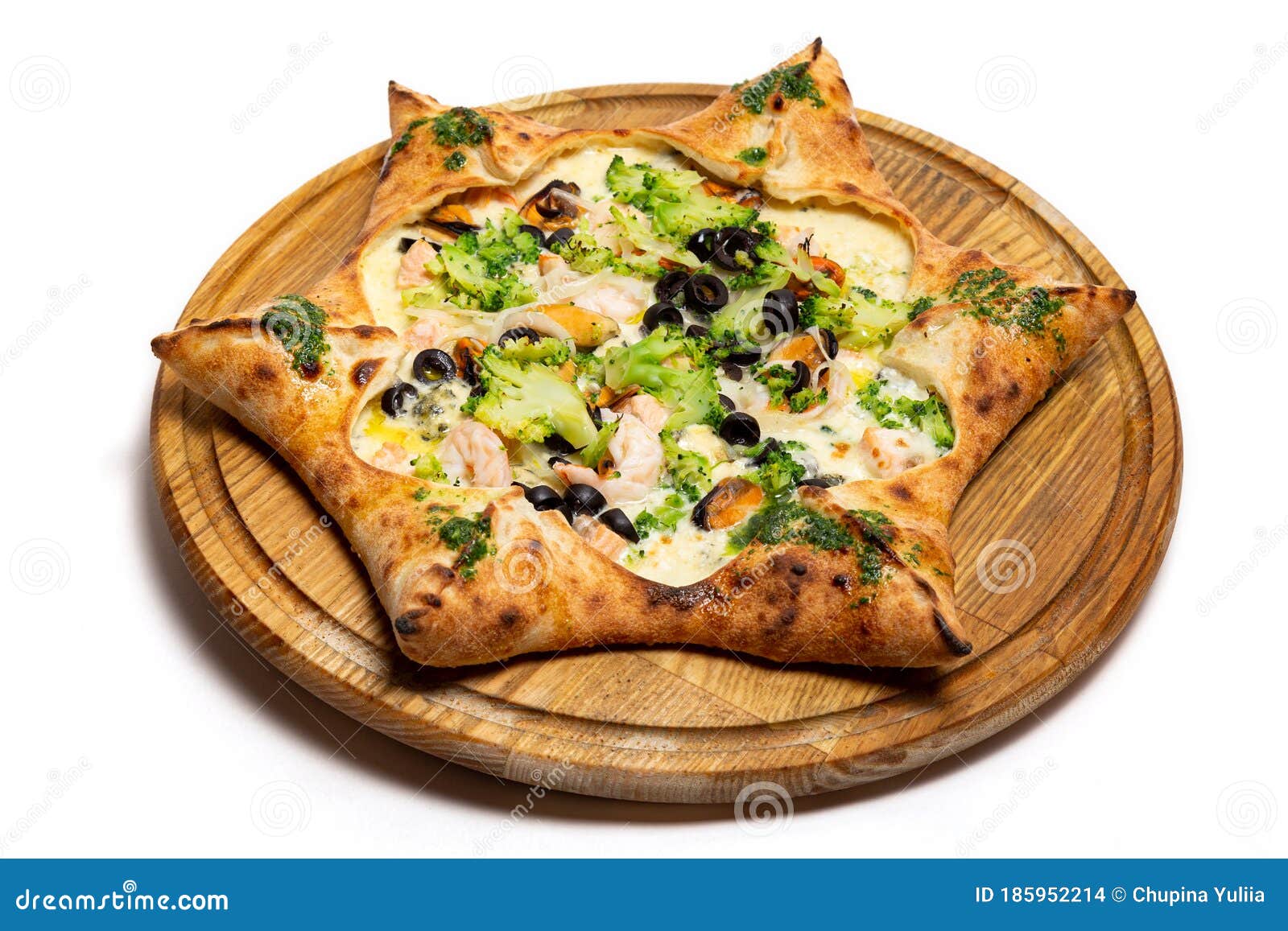 Star Shaped Pizza with Cheese and Seafood on a White Background Stock ...