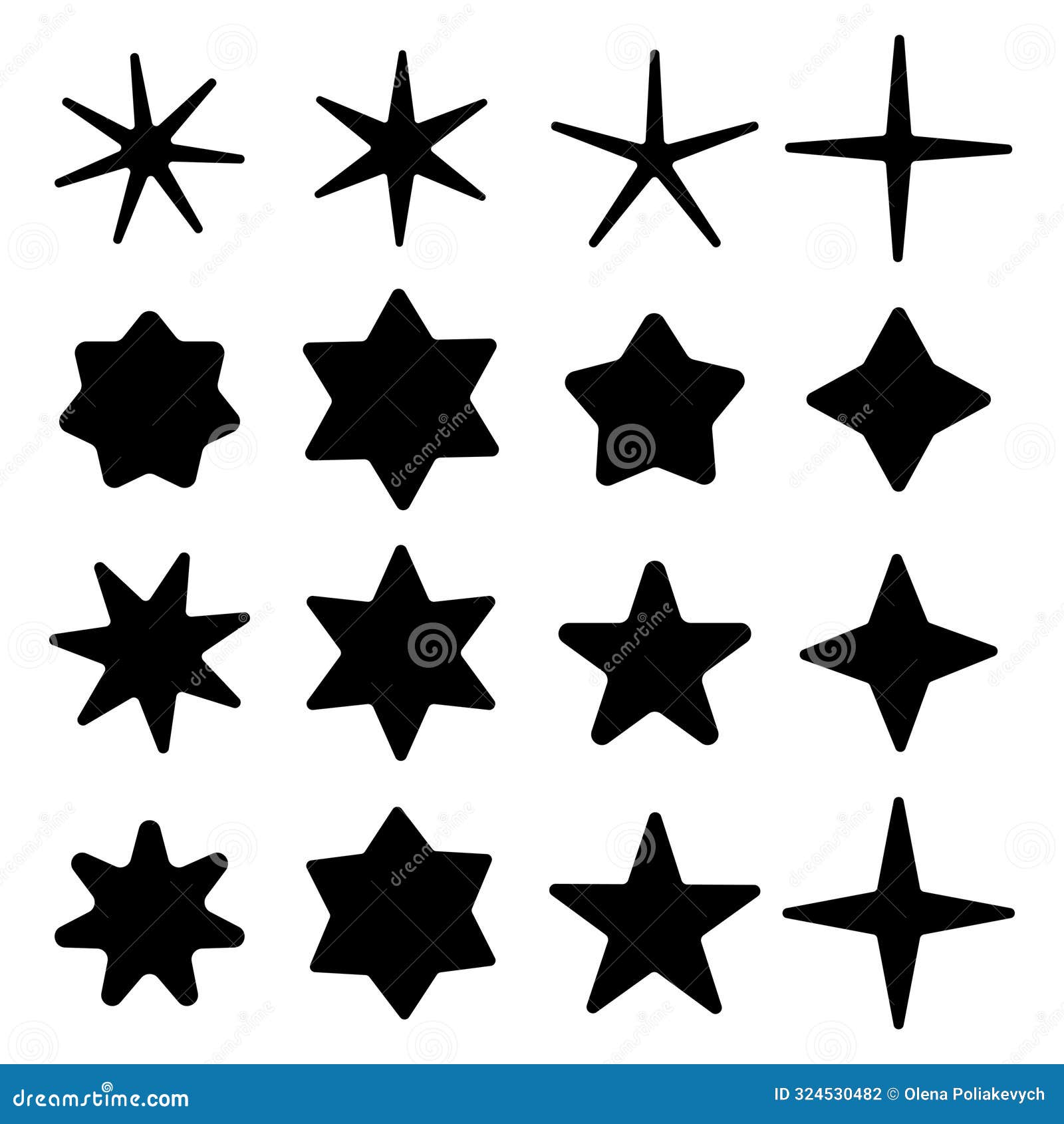 Star Shapes Collection. Black Silhouettes Set. Various Star Designs ...