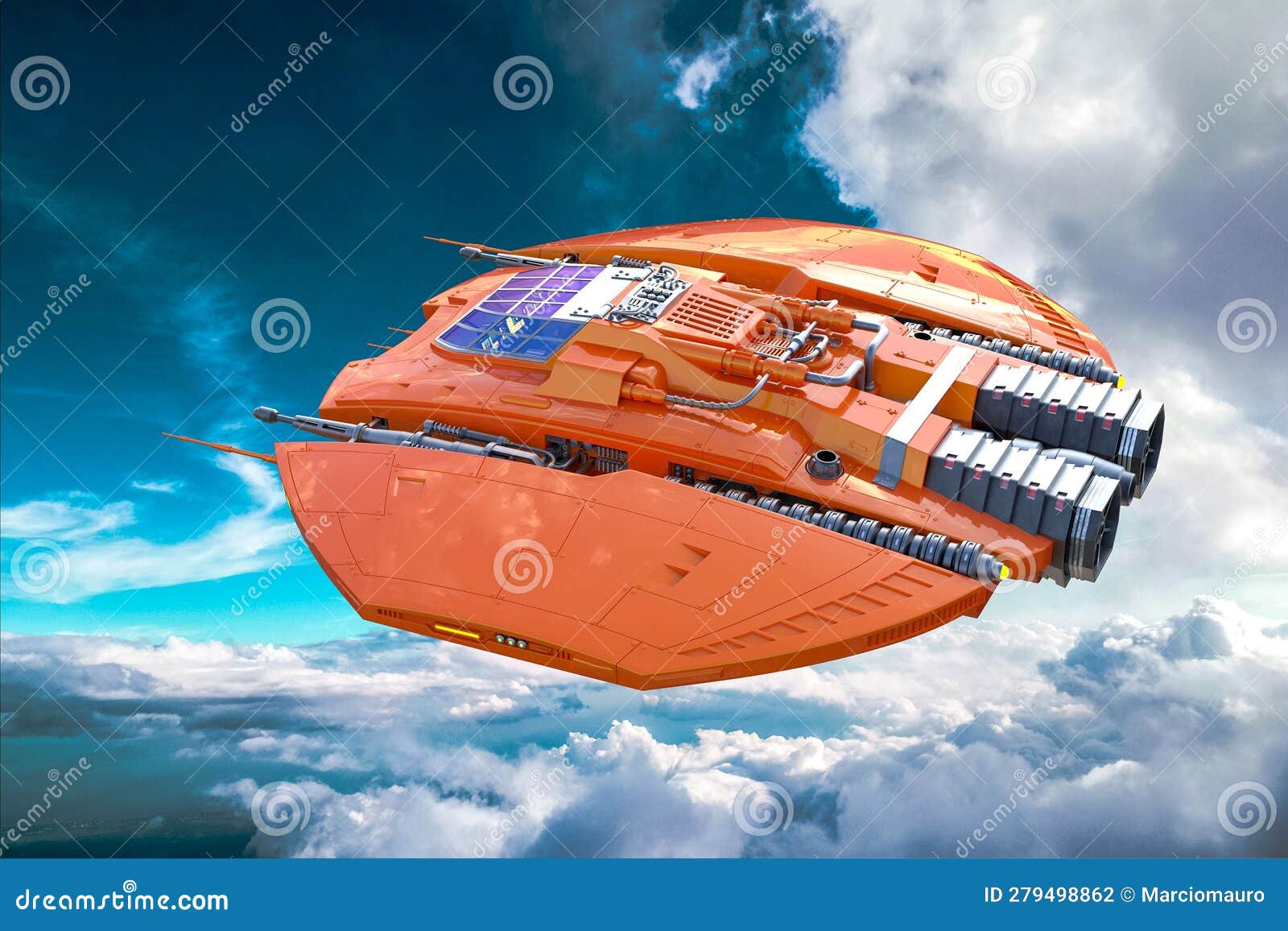Star ship passing by stock illustration. Illustration of flying - 279498862