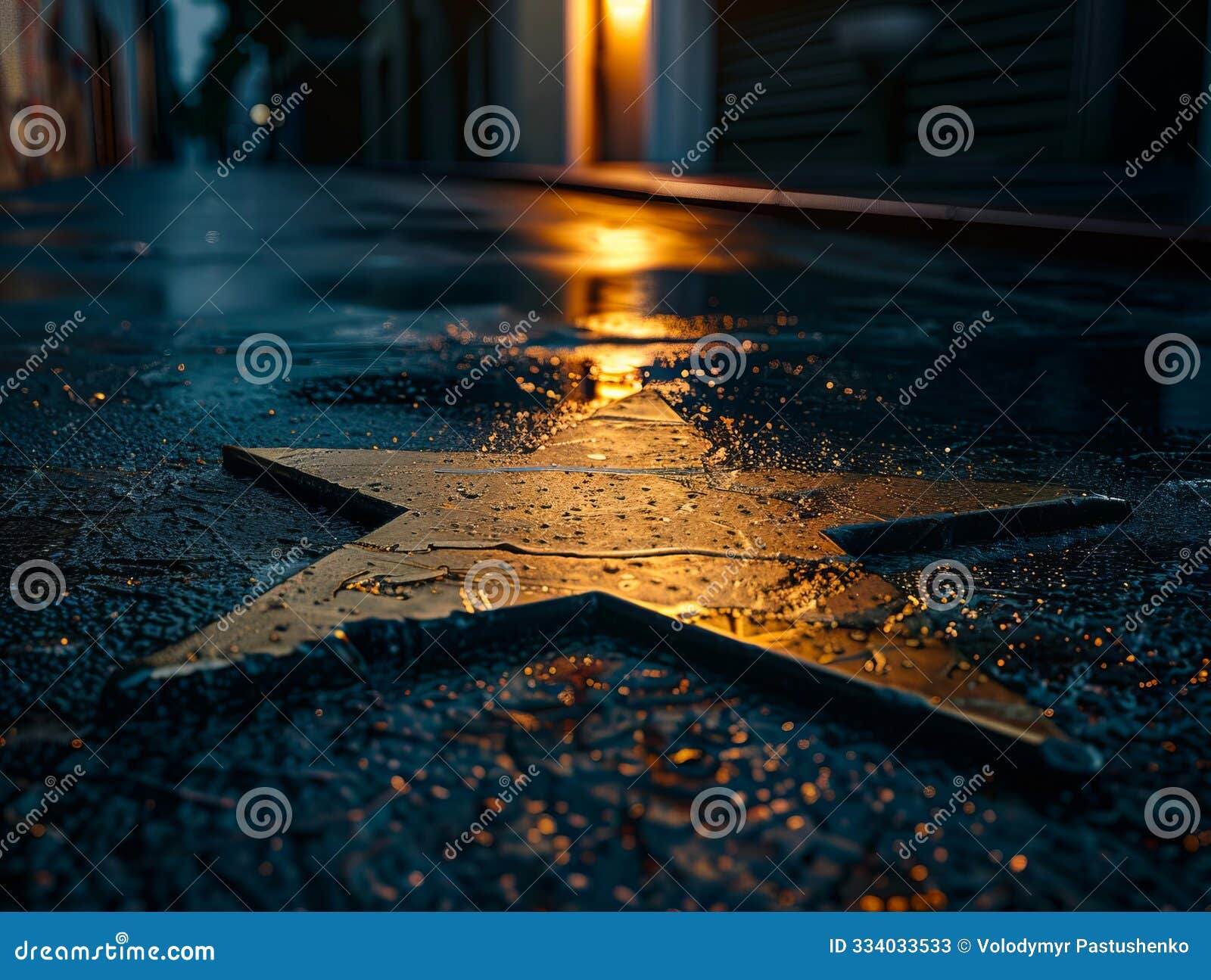A Star on the Sidewalk of a City Street at Night Stock Image - Image of ...