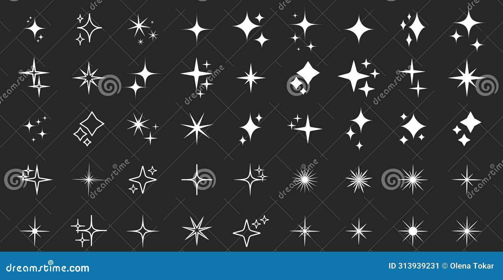 Star Silhouette Icon Set, Shining Star Rays, Star Cluster Simple Vector ...