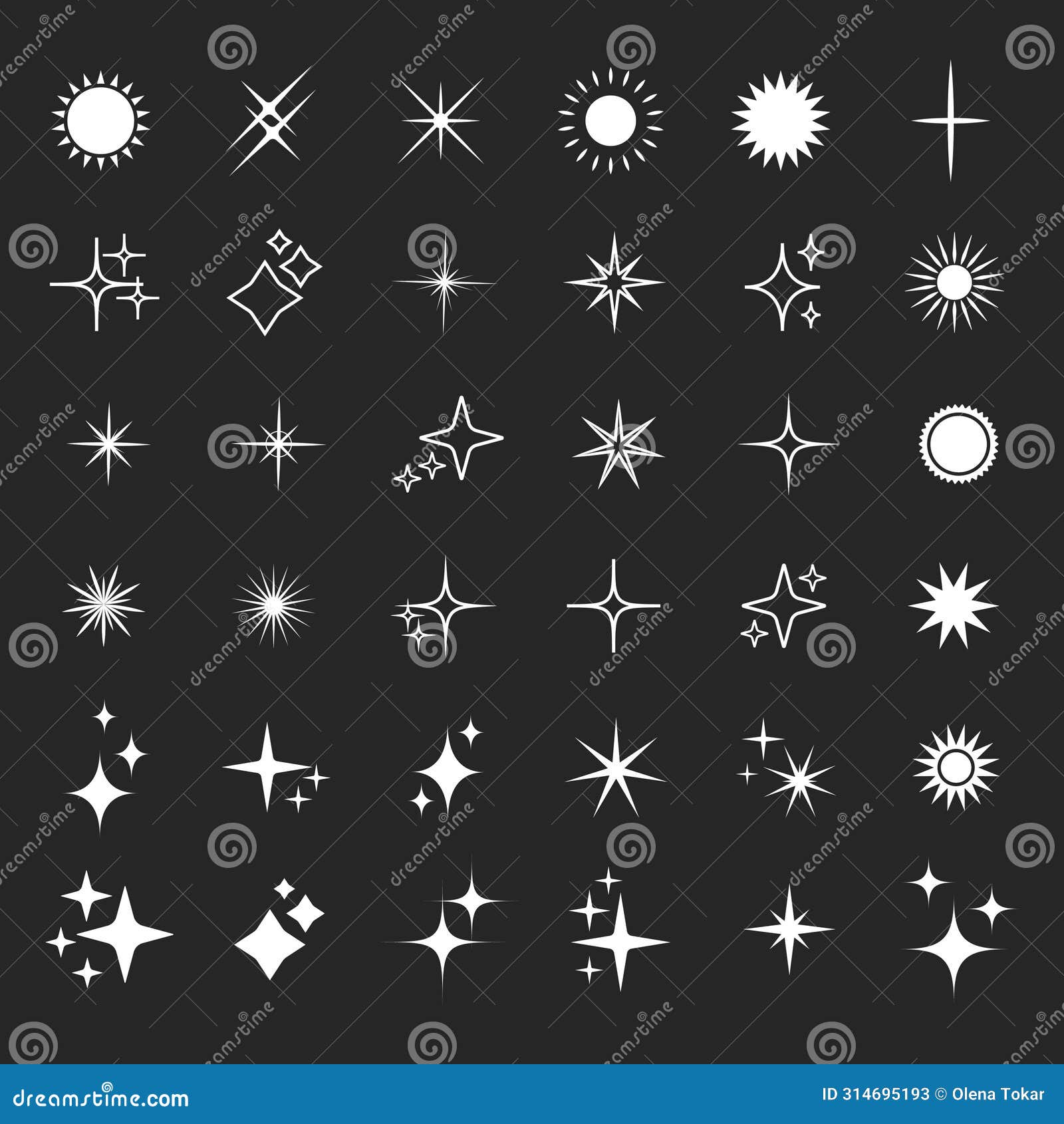Star Silhouette Icon Set, Shining Star Rays, Star Cluster Simple Vector ...