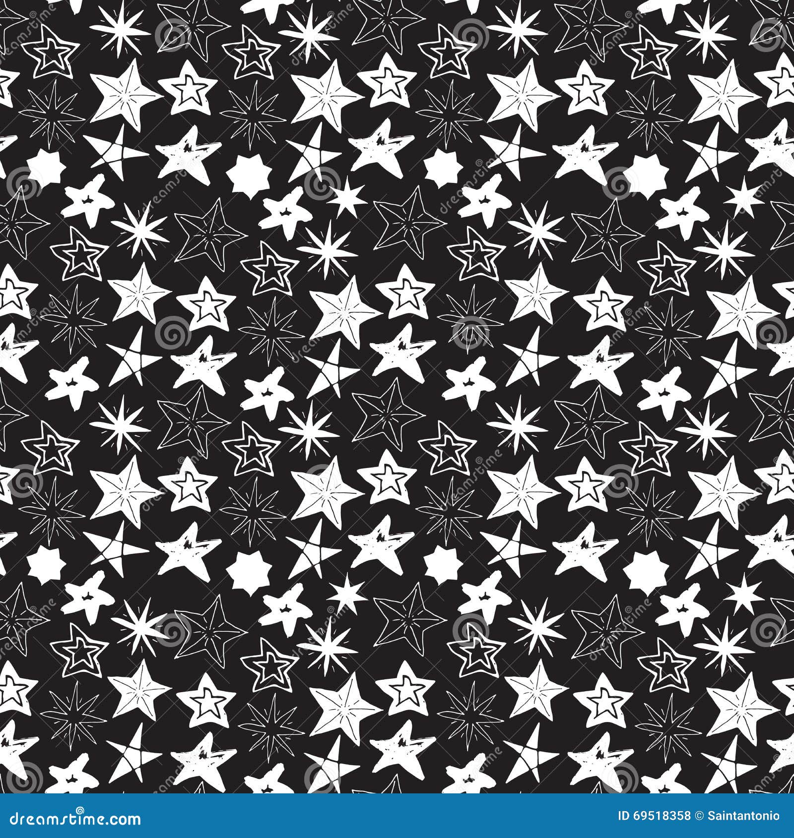 Star Sketch Doodles Seamless Pattern, Hand Drawn Vector Illustration ...