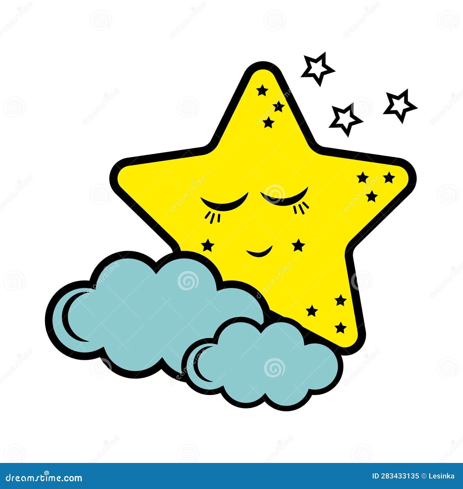 A Star Sleeps on a Cloud, Color Vector Illustration in Cartoon Style ...