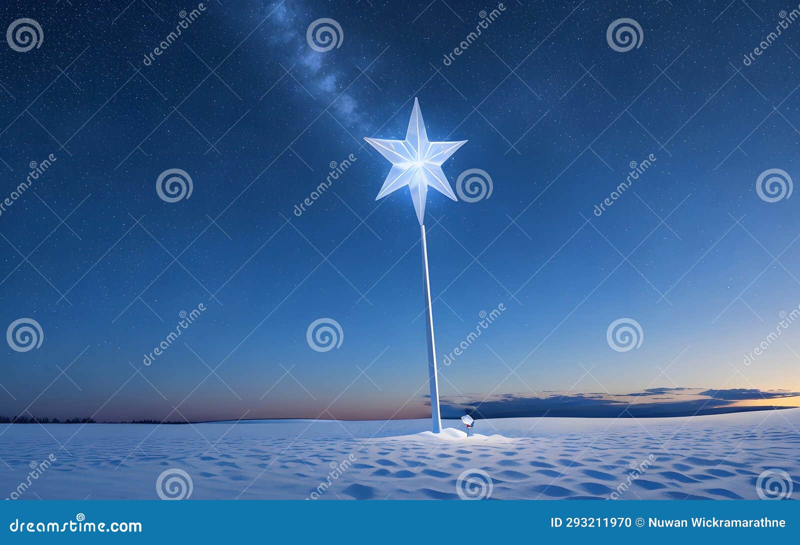 Star in the Snow at Night with Starry Sky. 3d Rendering Stock ...