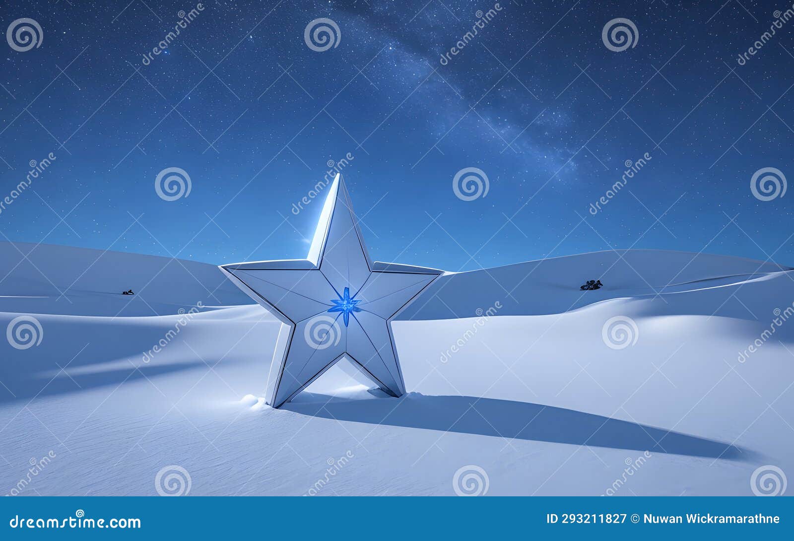 Star in the Snow with Starry Night Sky. 3D Rendering Stock Illustration ...