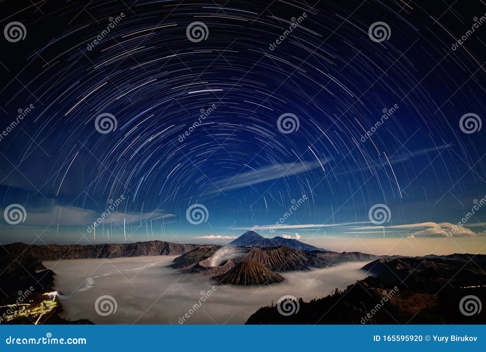 Star Tracks Above the Volcano Bromo. Java Island, Indonesia Stock Photo ...