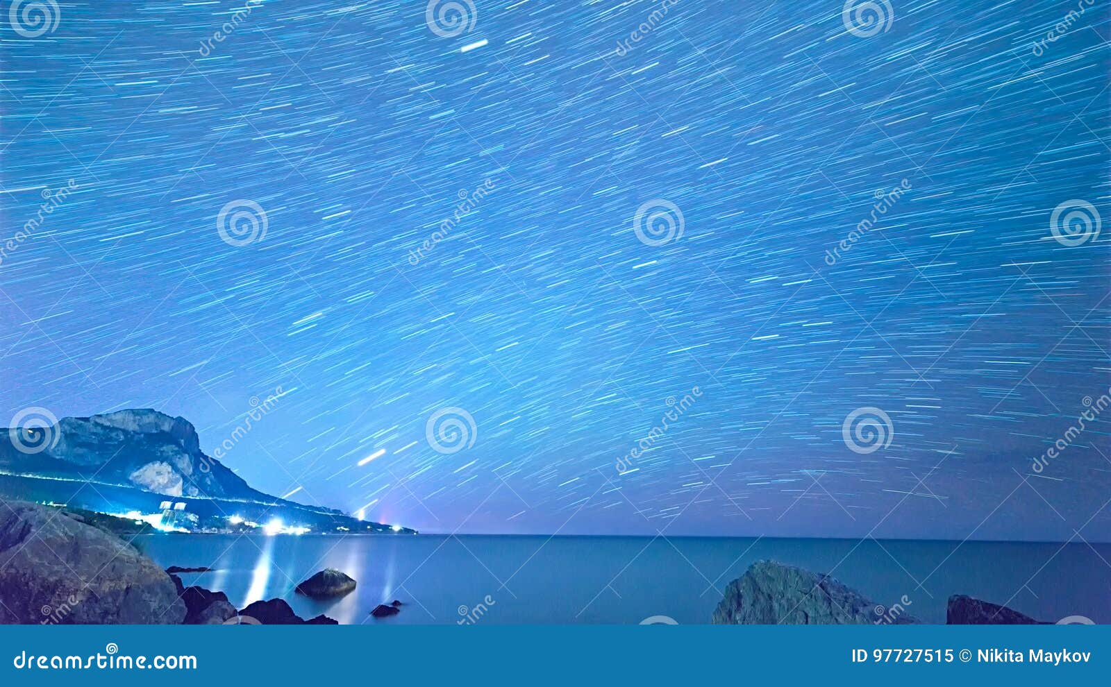 Star Tracks Over the Sea. Time Lapse Stock Image - Image of black ...