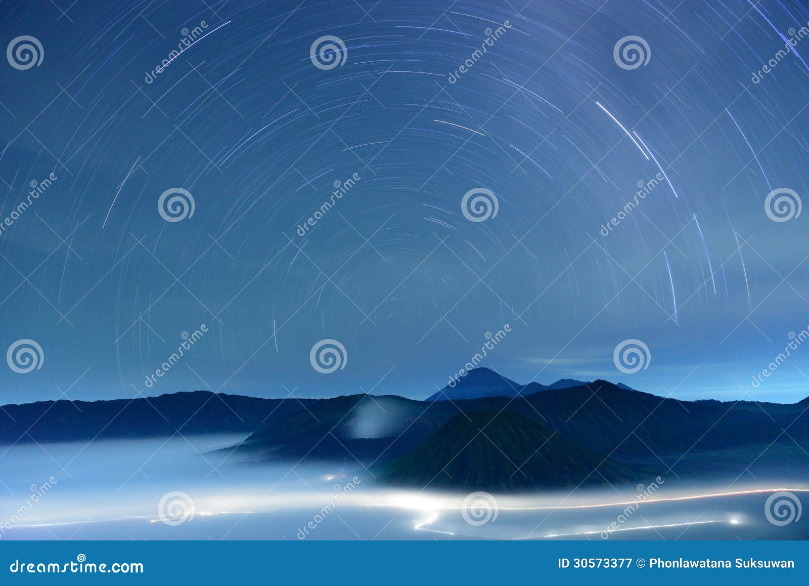 Star Trail at Bromo Volcano Stock Image - Image of night, space: 30573377