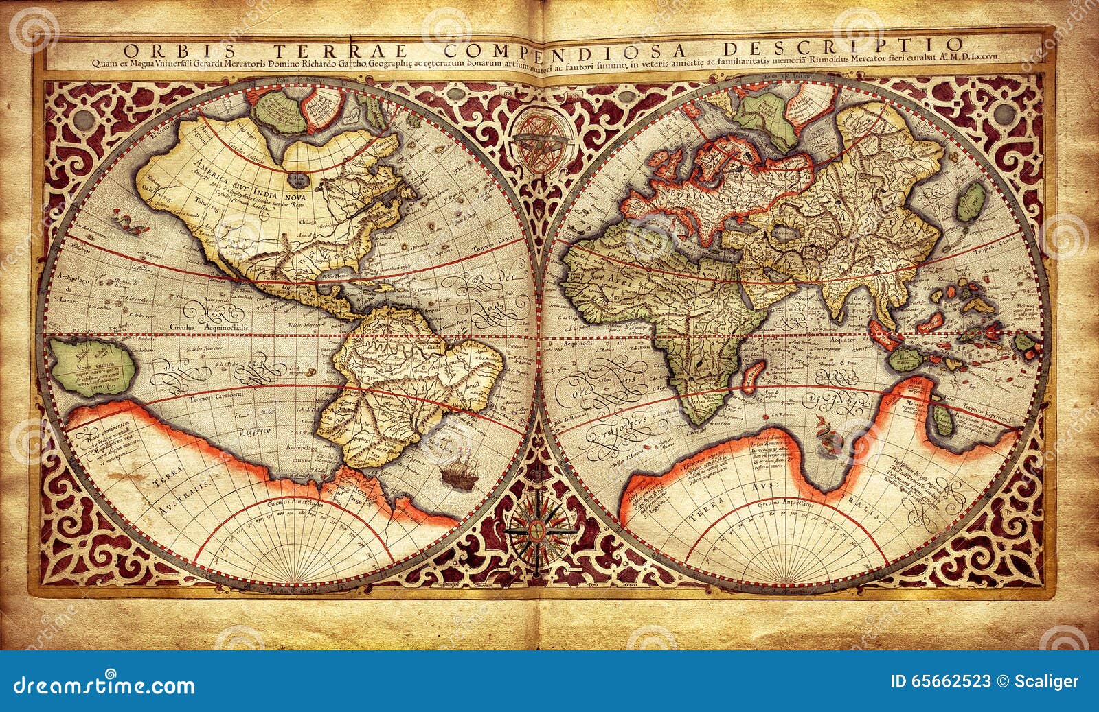 Stara Mapa świat, Drukująca W 1587 Obraz Stock - Obraz złożonej z ...