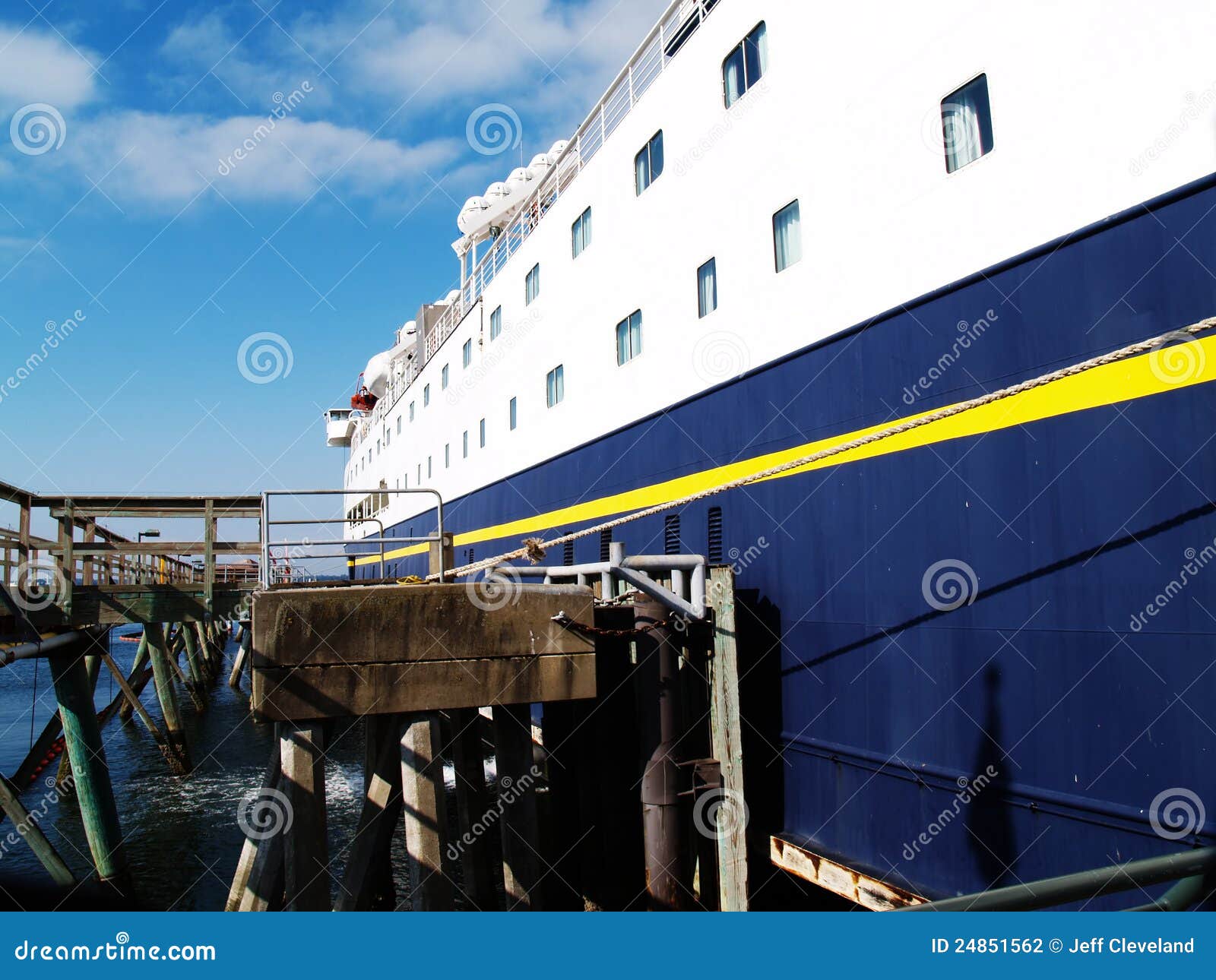 Starboard Side of Large Ferry Tied To Pier Stock Photo - Image of white ...