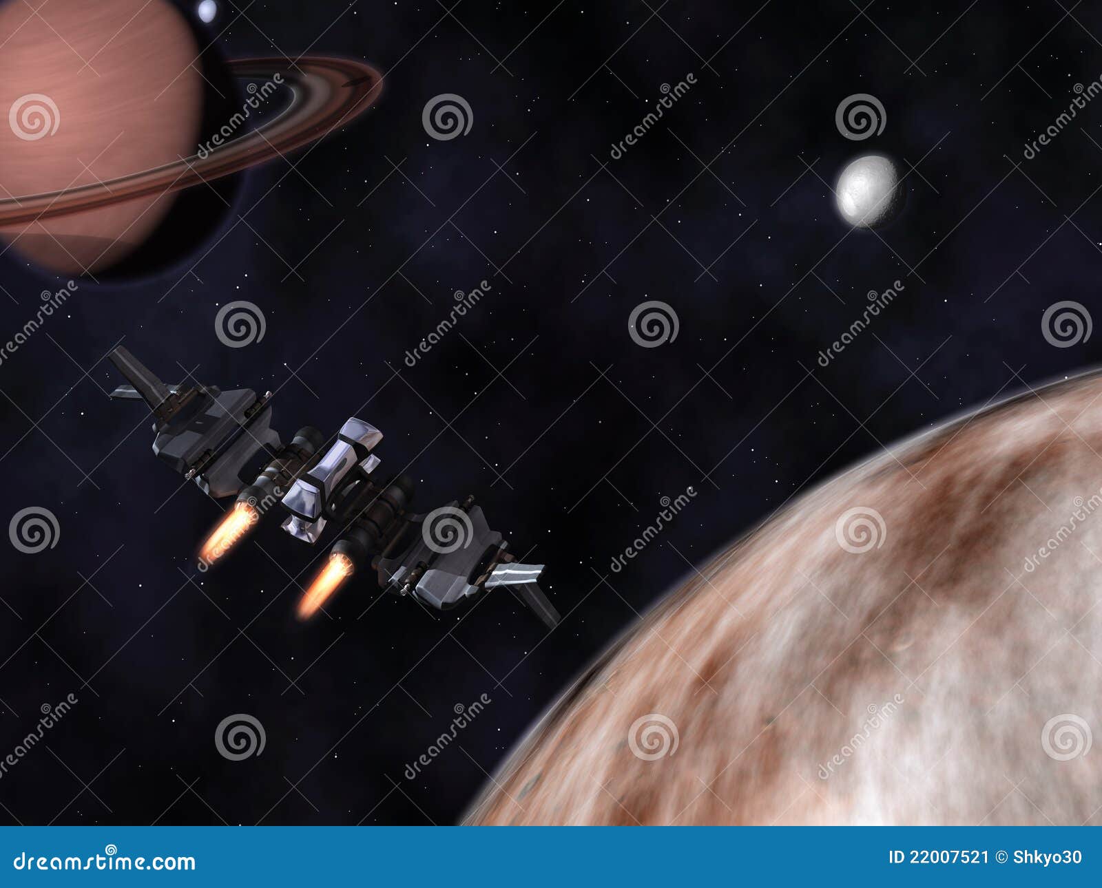 StarFighter in Action in Space with Planets Stock Illustration ...