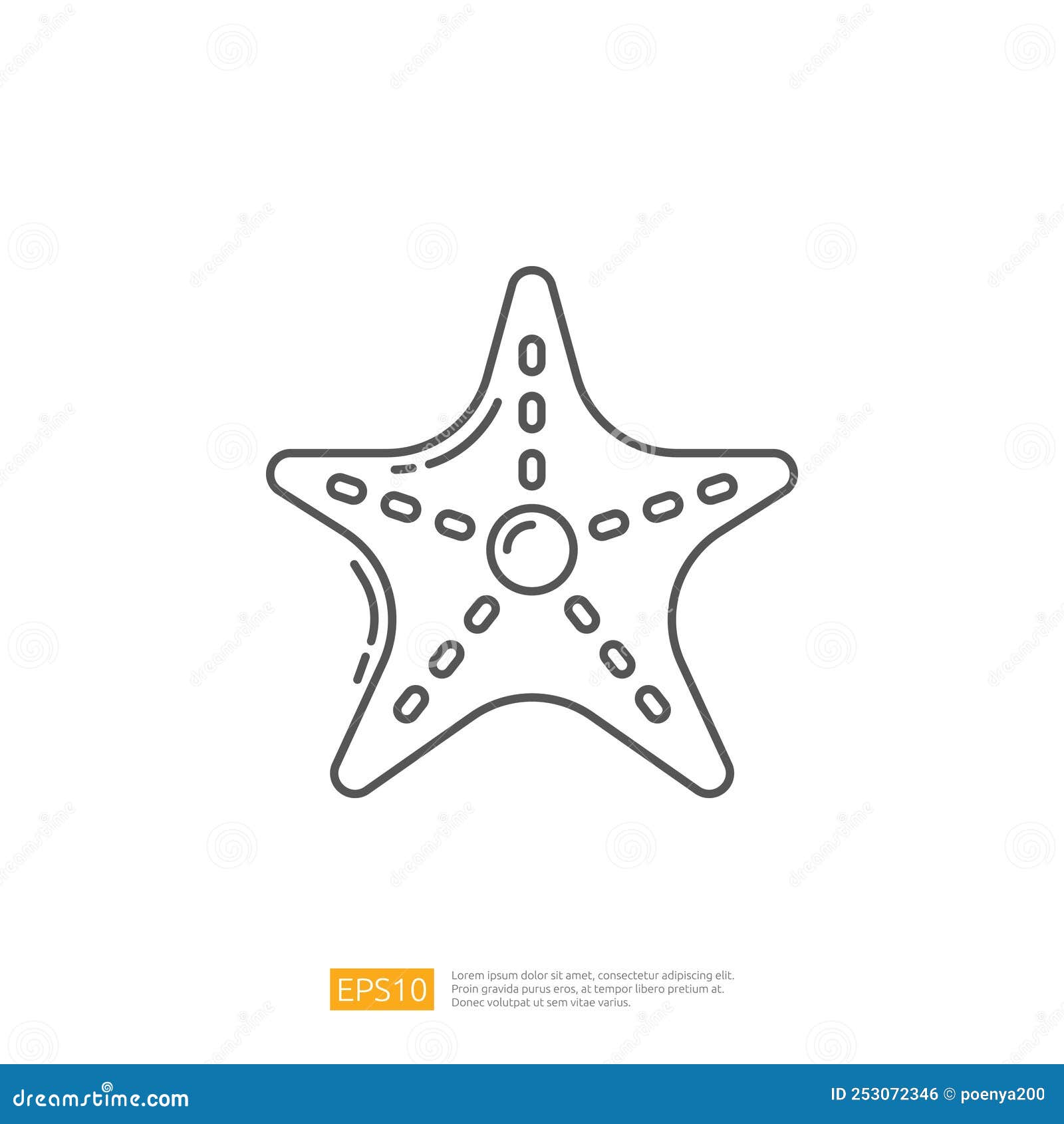 Starfish Sea Animal - Antistress Coloring Book - Vector Linear Picture ...